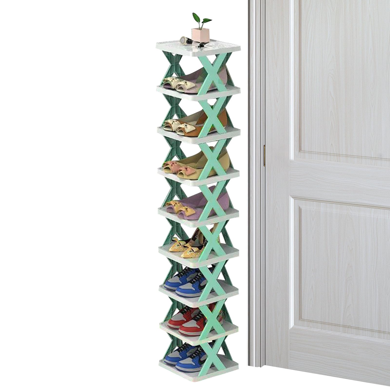 Doefo 9 Layers Foldable Shoe Rack, Compact Shoe Rack Storage- Assemble Detachable Shoe Shelves Shoe Cabinet - Creative Tower Shelf Storage for Entryway