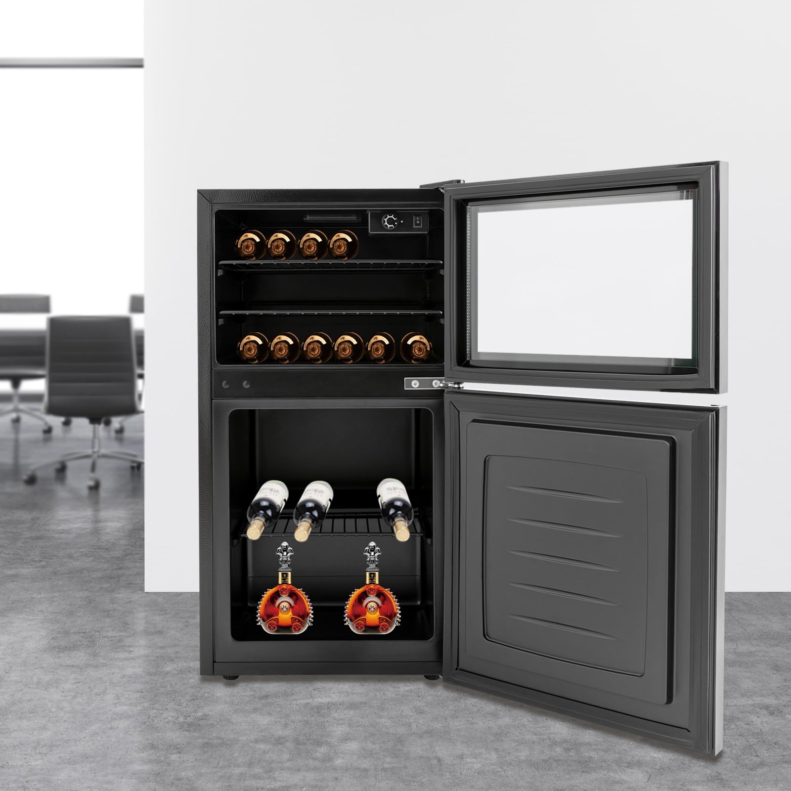 LYNICESHOP Wine and Beverage Refrigerator, 120W 34" Large Dual Zone Wine Cooler Beverage Refrigerator Large Fridge Double Glazed Doors LED Light Wine Fridge Cooler for Bars Restaurants
