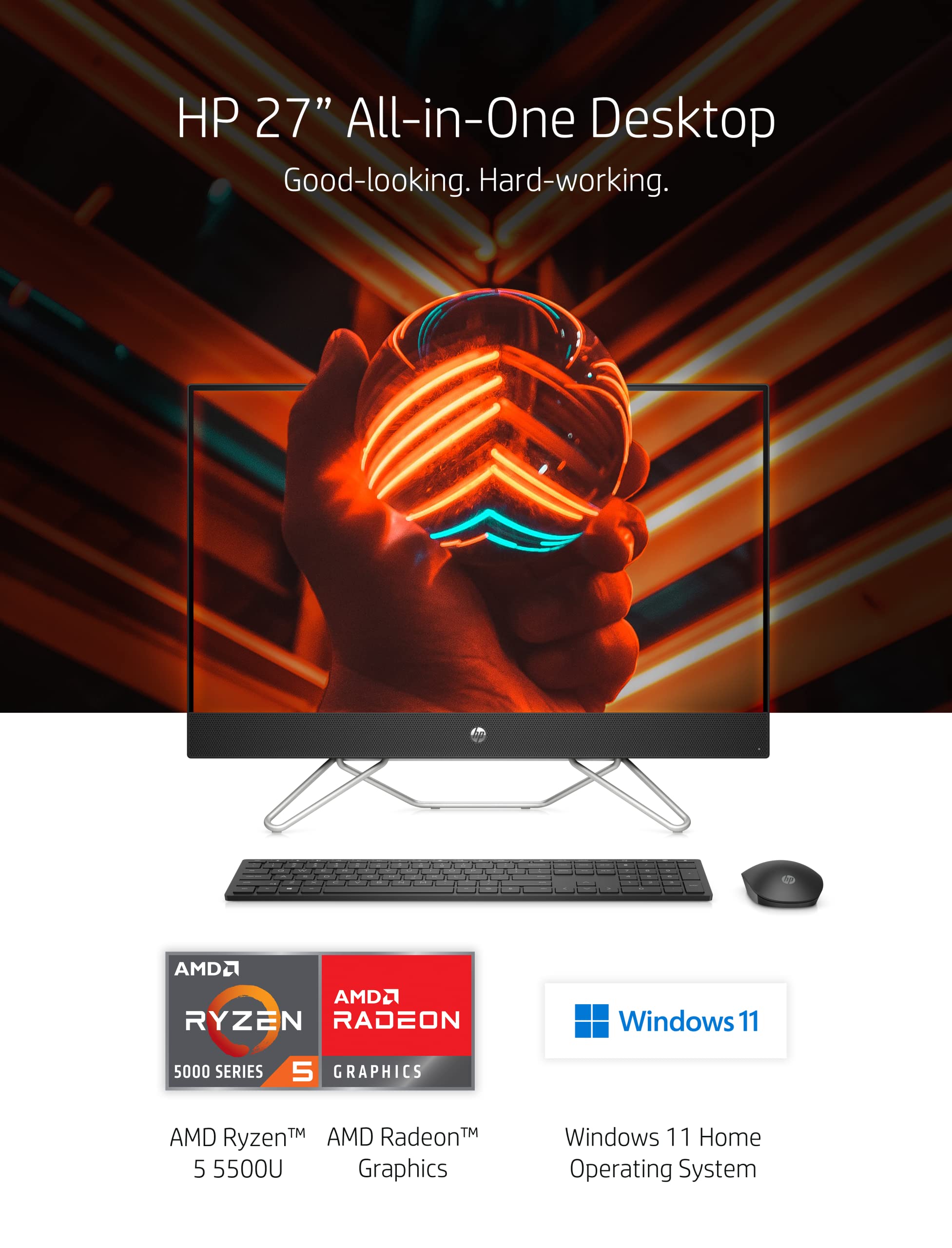 HP 27-cb0060 27” FHD Touchscreen All-in-One Desktop AMD Ryzen 5 5500U 2.1GHz 16GB RAM 512GB SSD Windows 11 Home (Renewed)