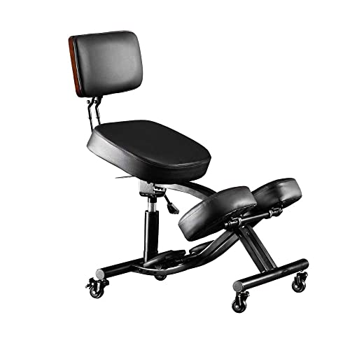 Kneeling Chair Ergonomic for Home and Office,Adjustable Saddle Chair to Improve Your Posture,Comfortable Knees and Footrest,Black,SSS-1458-2D-F