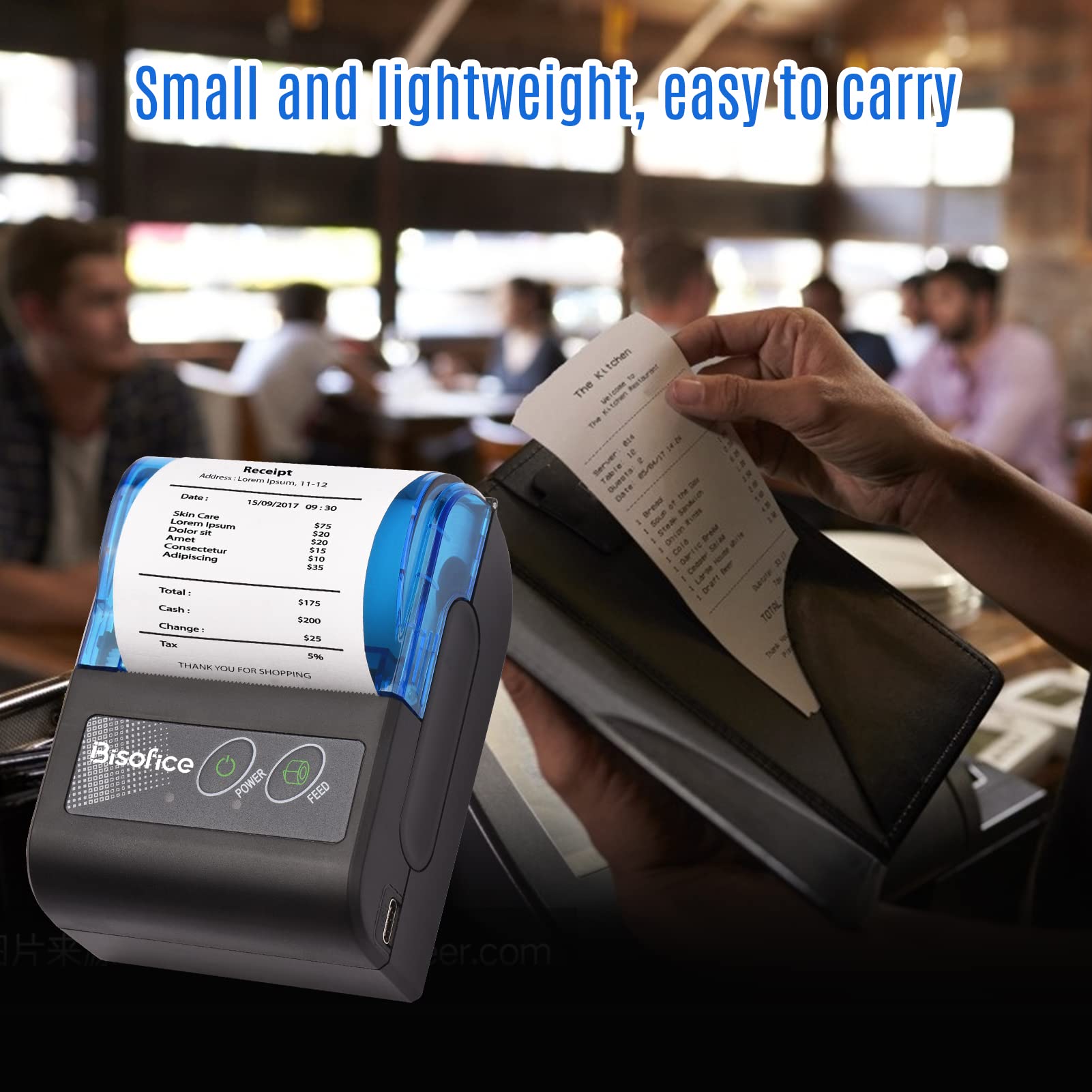 Irfora Portable Mini Thermal Printer 2 inch Wireless USB Receipt Bill Ticket Printer with 58mm Print Paper Compatible with iOS Android Windows for Restaurant Sales Retail