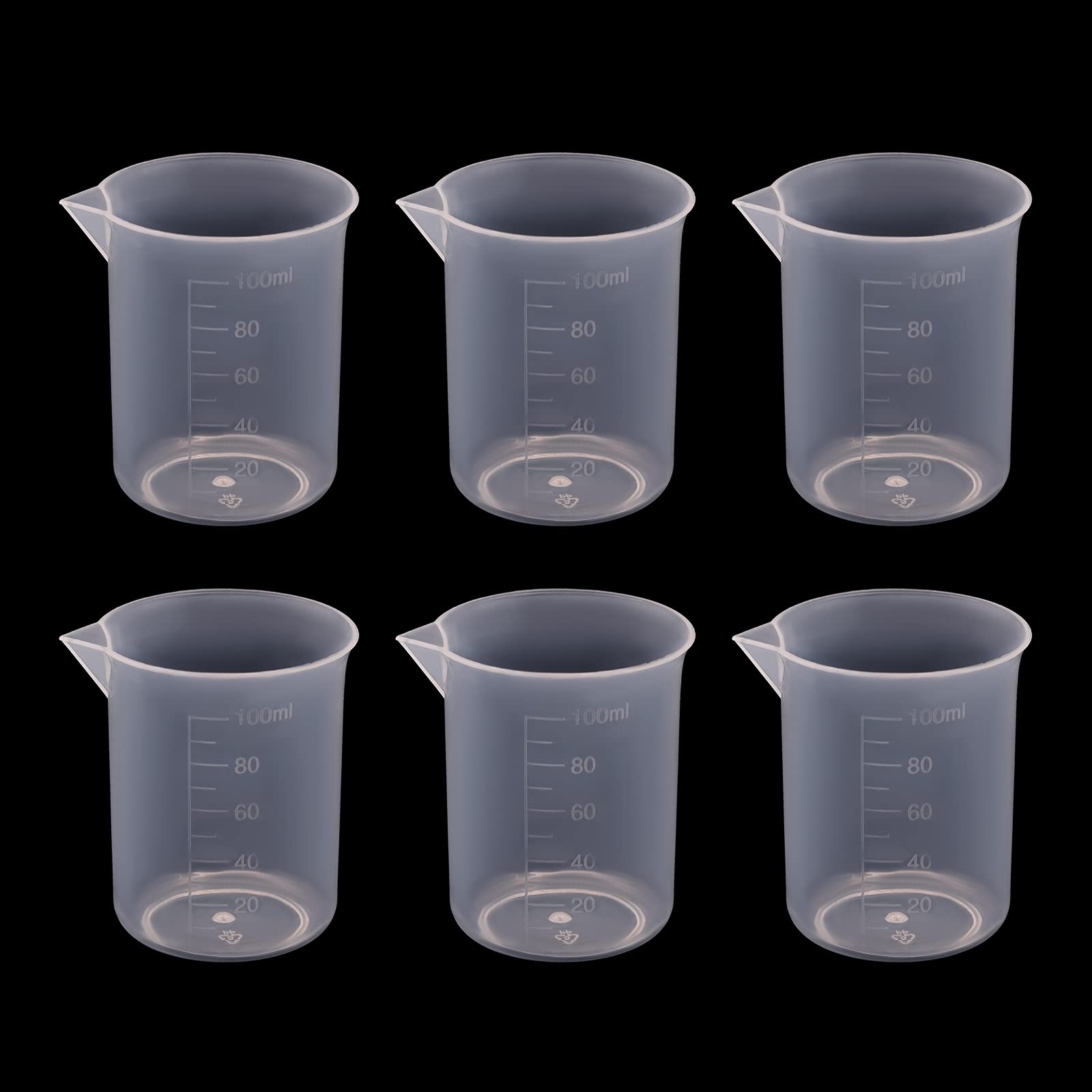 HHNIULI 6 Pack 100ml Plastic Beaker, Science Clear Measuring Cup ml Mixing Cup for Liquid