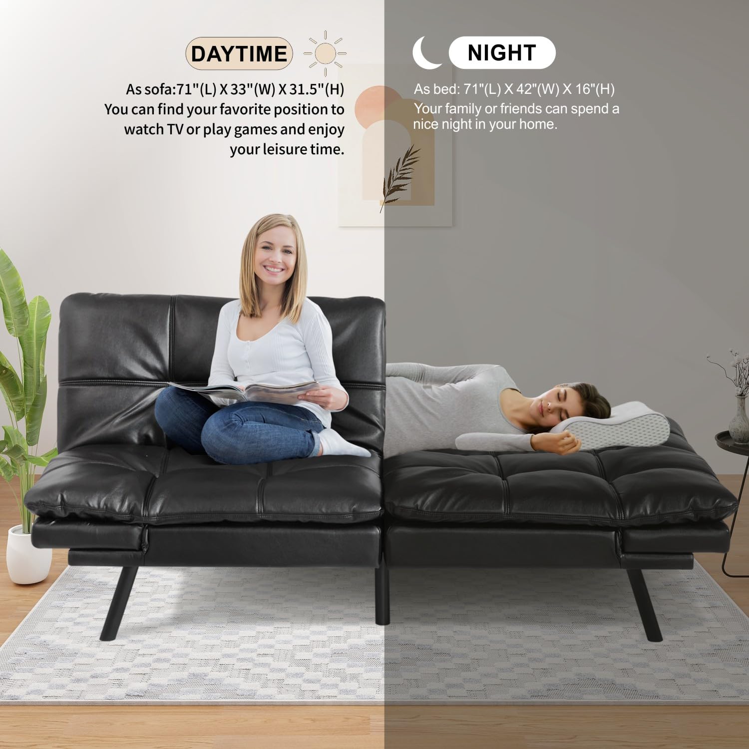 MUUEGM Bed,Convertible Adjustable Memory Foam Futon Couch, Sleeper Living Room Office,Apartment,Small Space Sofas, Light Brown