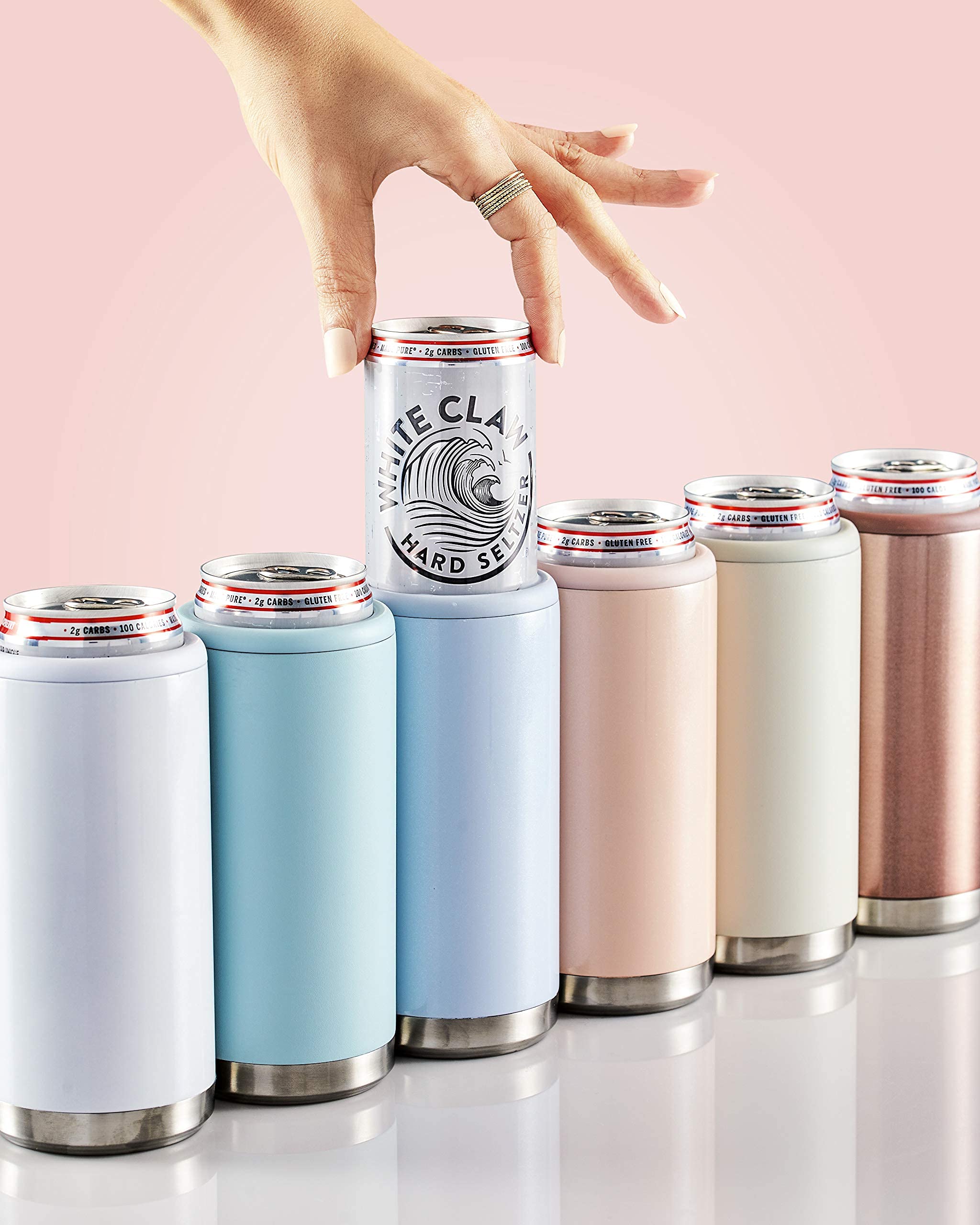 Maars Skinny Can Cooler for Slim Beer & Hard Seltzer | Stainless Steel 12oz Sleeve, Double Wall Vacuum Insulated Drink Holder - Silver