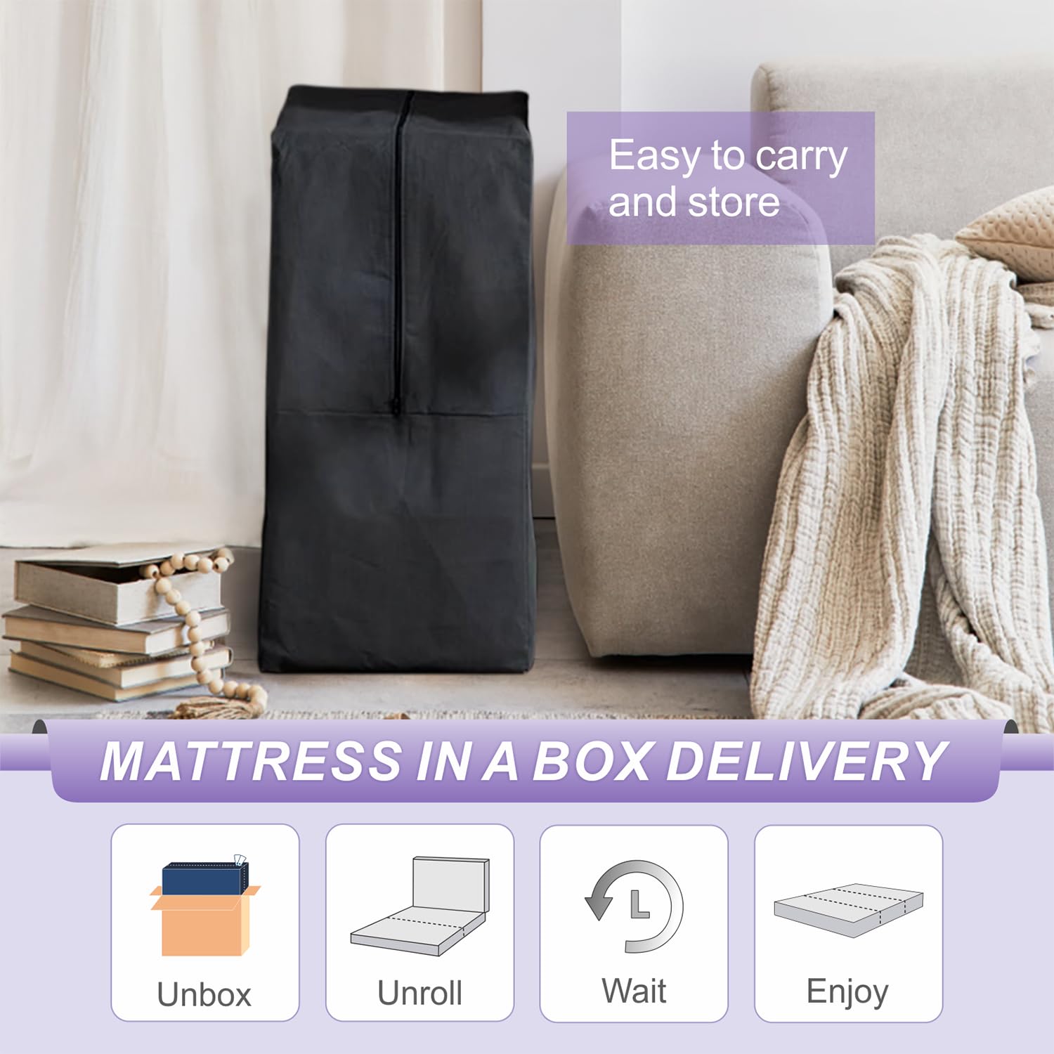 MUUEGM Folding Mattress 6 Inch Tri Folding Memory Foam Mattress Topper Queen Size Foldable Mattress with Washable Cover,Guest Bed Mattress with Storage Bag for Yoga/Camping/RV,Non-Slip Bottom