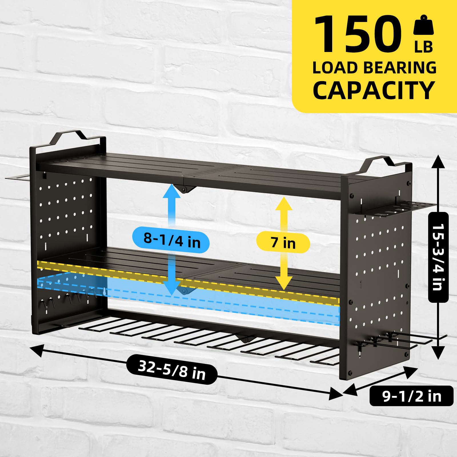 OPENICE Power Tool Organizer, Wall Mount Power Tool Rack with 9 Cordless Drill Holder, 3 Layers Metal Power Tool Organizer - 32 Inches, Black