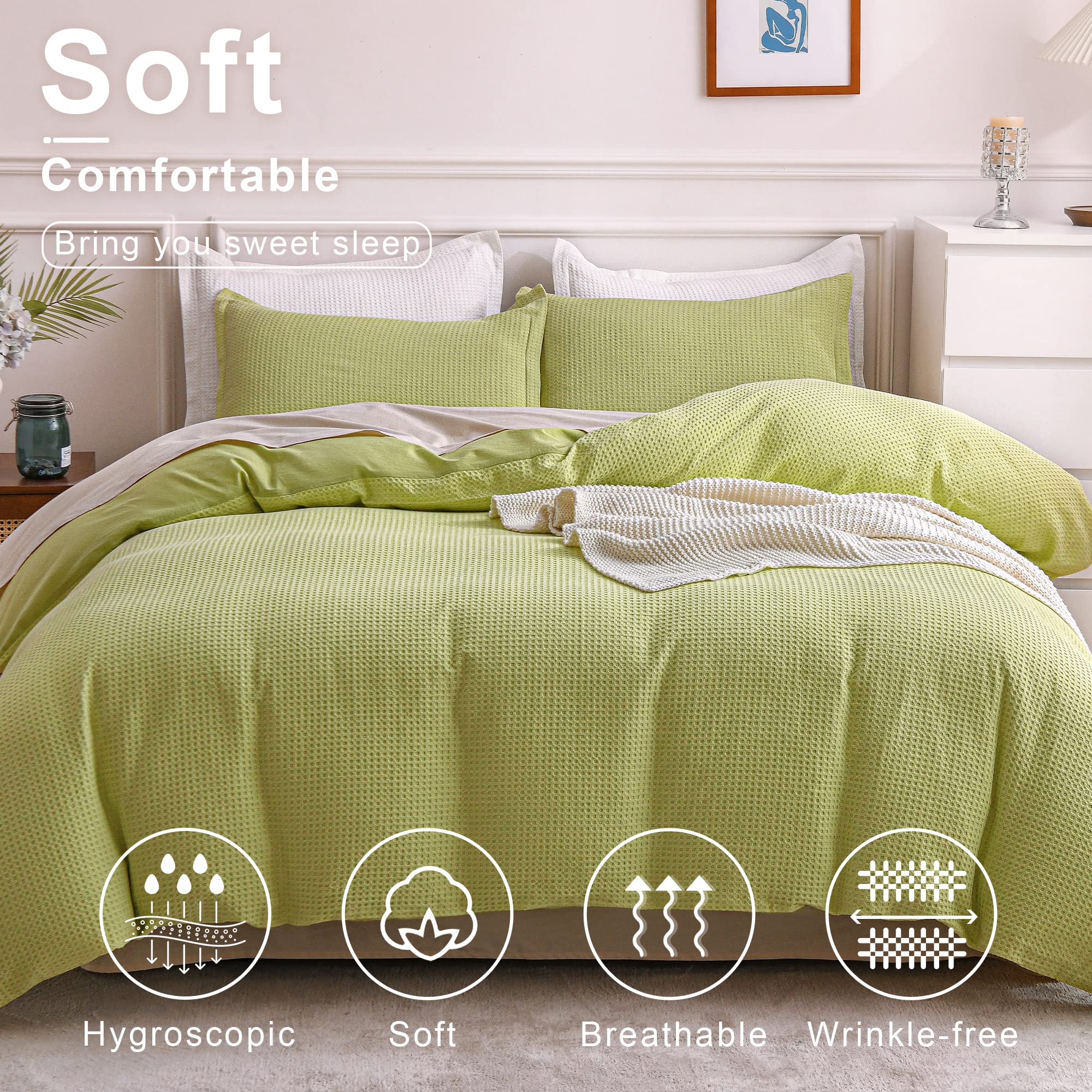 MADELUO 100% Cotton Duvet Cover, Waffle Weave Warm White Duvet Cover Set, Soft Breathable Luxury Comforter Cover Bedding Set with 4 Corner Ties & Zipper Closure