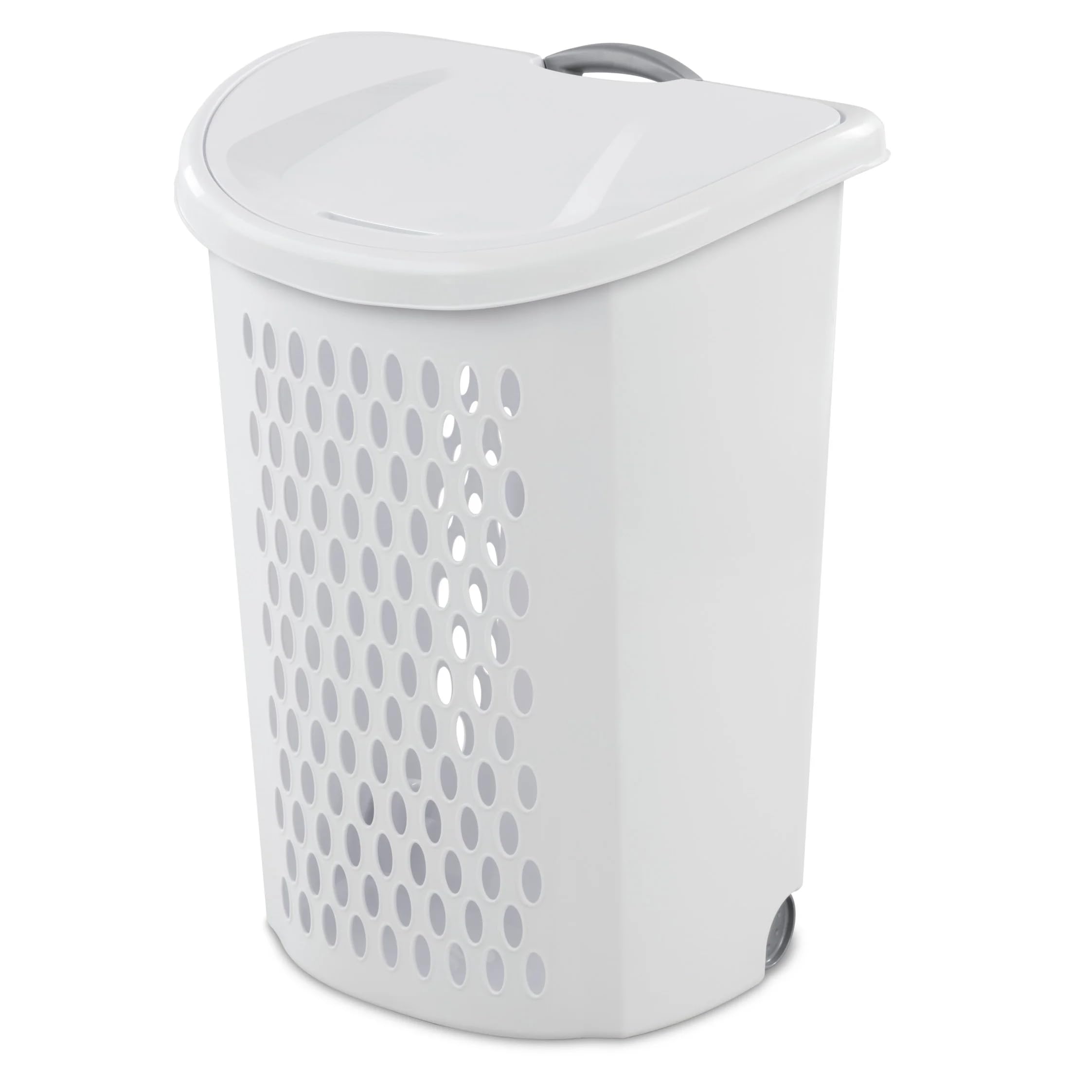 LEEPE Ultra Wheeled Design Clothes Laundry Basket, 135 Liter (20 1/8" x 15 3/8" x 26 3/4")Capacity, Laundry Hamper White Lid & Base w/Plastic Handle & Wheels,1-Pack