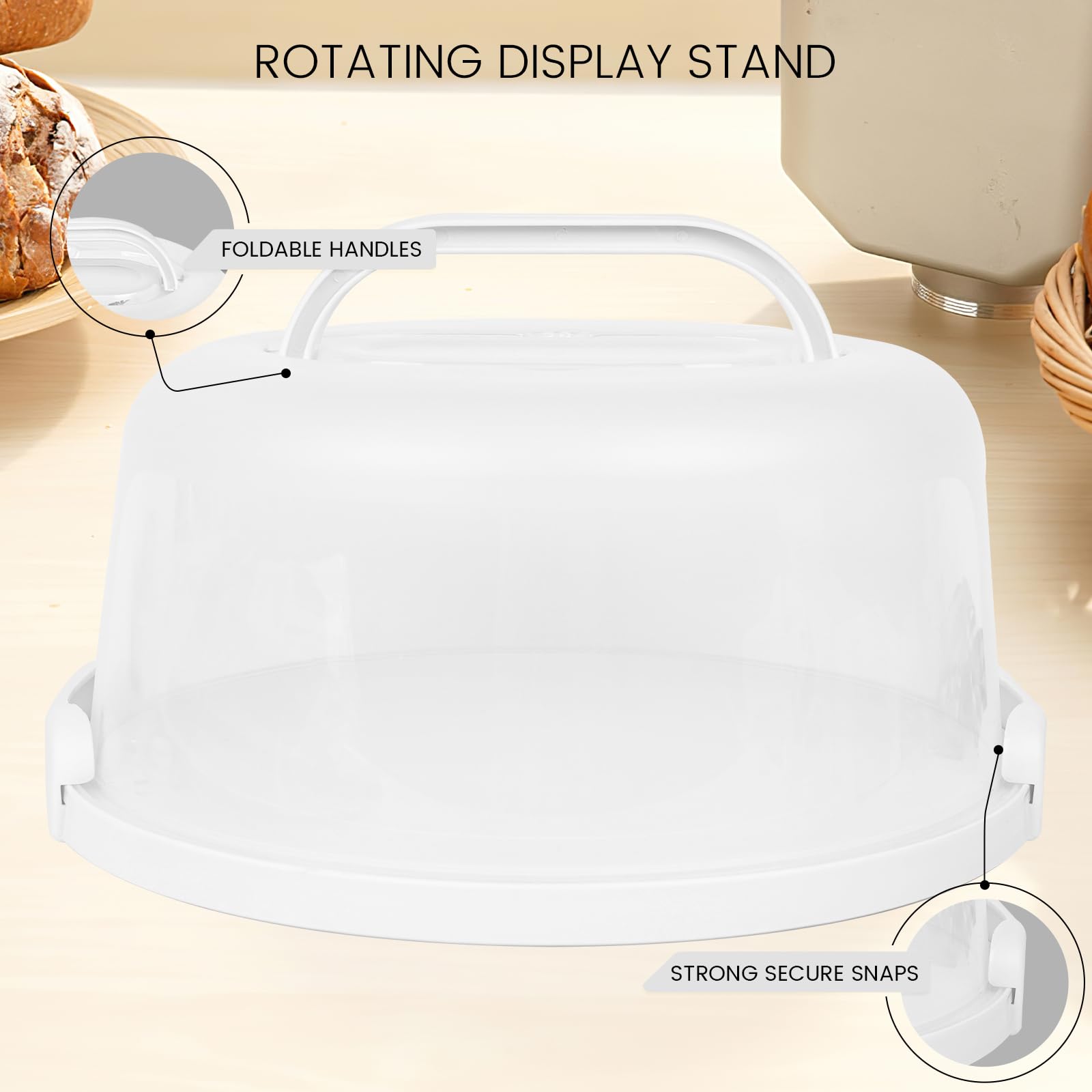 JOHOUSE Cake Carrier with Lid, White Round Cake Holder Cupcake Container with Dome for 11 Cupcakes 2 in 1 Portable Dessert Container for Cake Pie Muffin Cobbler