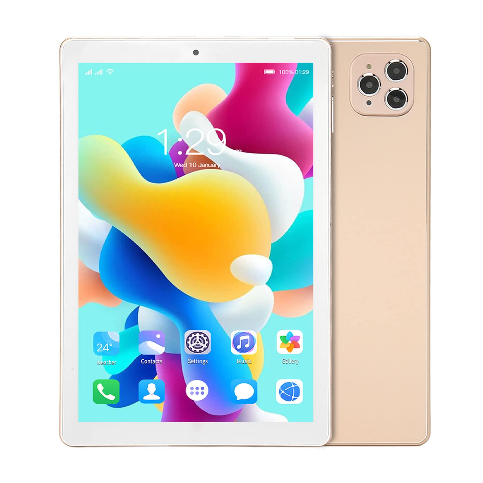 fannay Tablet PC, 10.1 Inch 2 in 1 Tablet High Sensitive Stylus 8 Core US Plug 100‑240V with Keyboard and Mouse for Study (Gold)