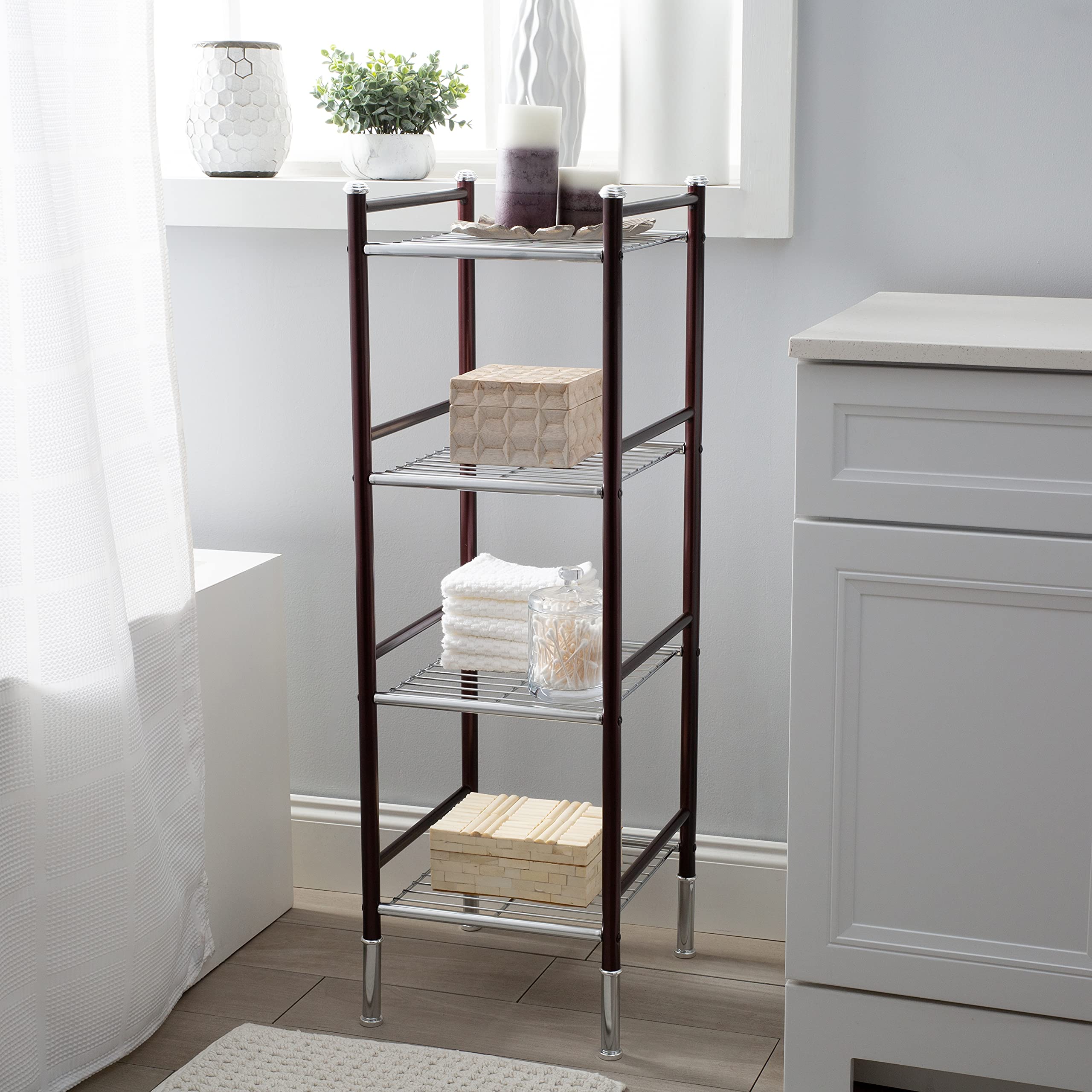 Organize It All 3 Tier Over the Toilet Bathroom Storage Space Saver, Chrome and Bronze