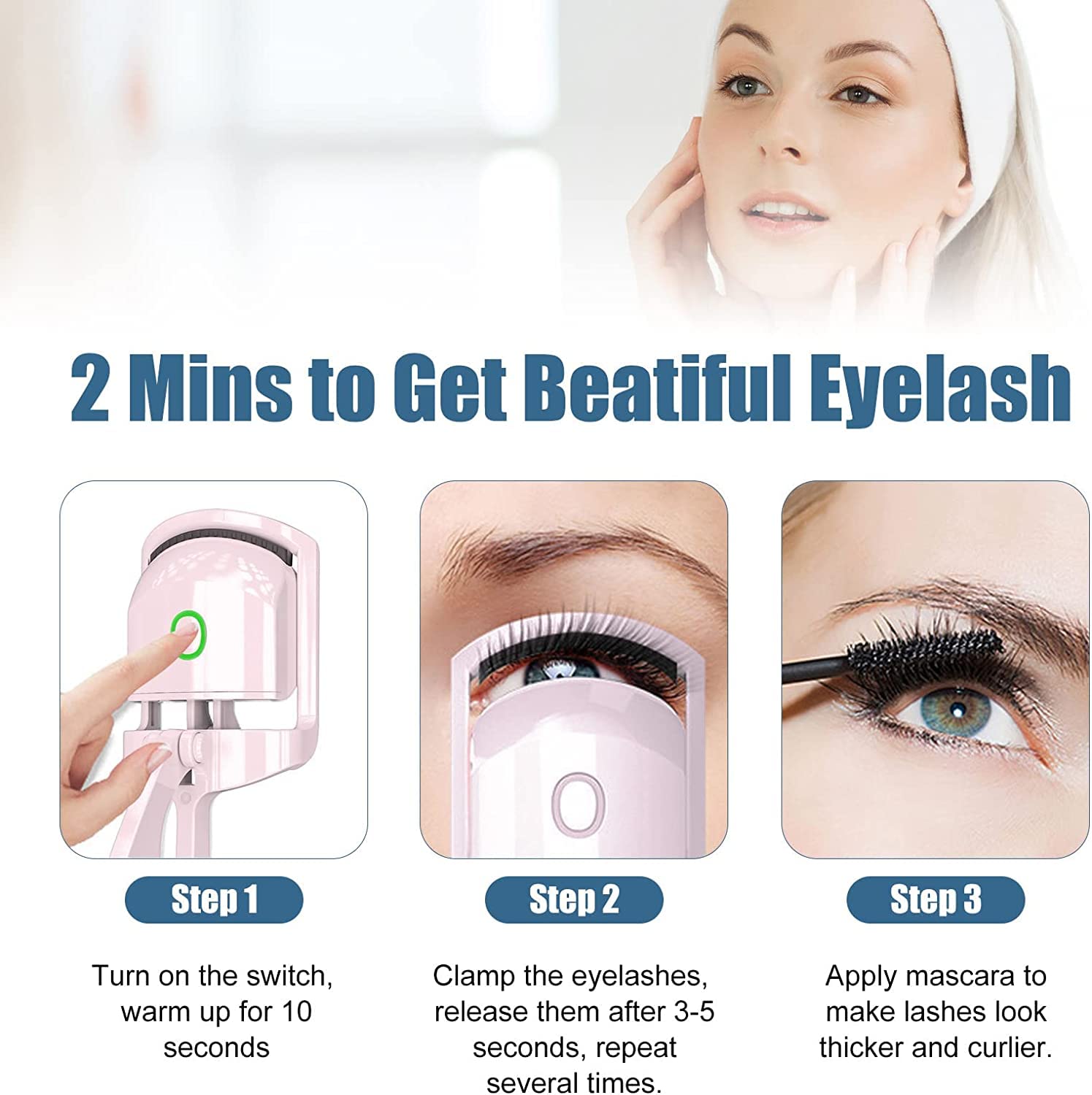 Heated-Eyelash-Curler Quick-Natural-Curling-Heated-Lash-Curler Long-Lasting-USB-Rechargeable-Electric-Curled-Eyelashes Last-All-Day Upgrade-Model