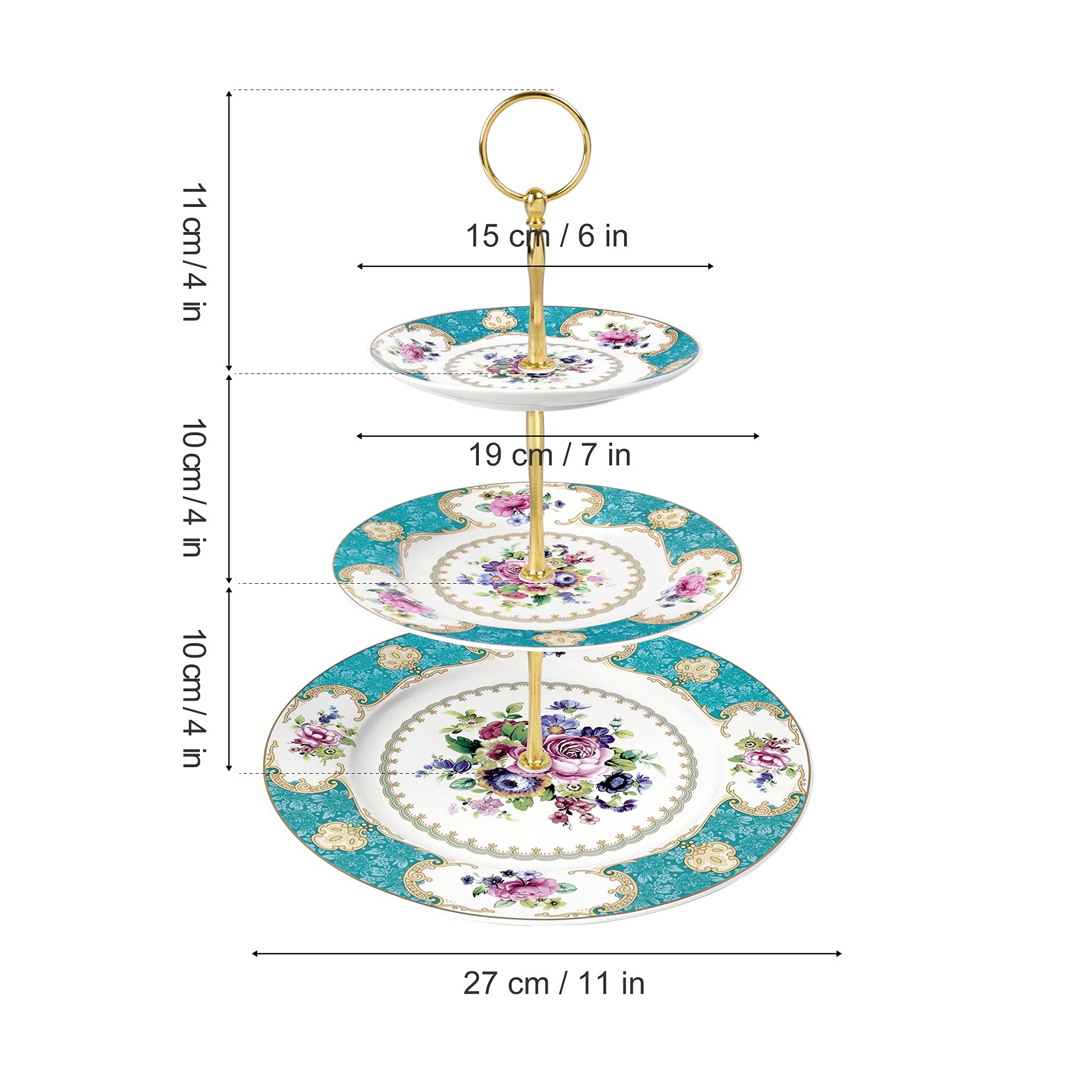 fanquare 3 Tier Porcelain Cake Stand, Blue Vintage Cupcake Stand, Display Tower Tray for Party, Birthday, Wedding