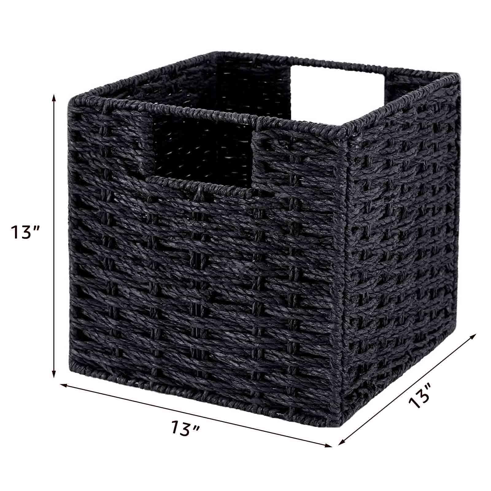 LEGNHOOM Wicker Storage Baskets Set of 2 Foldable Cube Paper Rope Storage Baskets Bins Large Wicker Baskets for Shelves Organizing & Decor, 13 inch (13″×13″×13″)