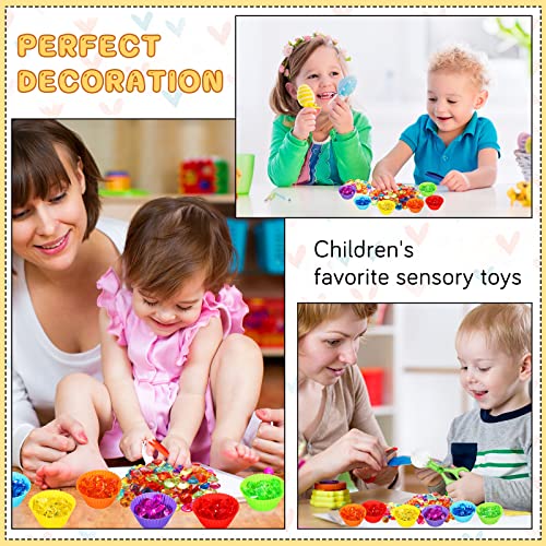 Leitee 132 Pcs Fine Motor Toys Counting Sorting Sensory Bin Filler, 120 Acrylic Fake Gems 4 Tweezers 2 Scissors Clips 6 Cups for Boys Girls Early Education and Sorting Counting Training Development