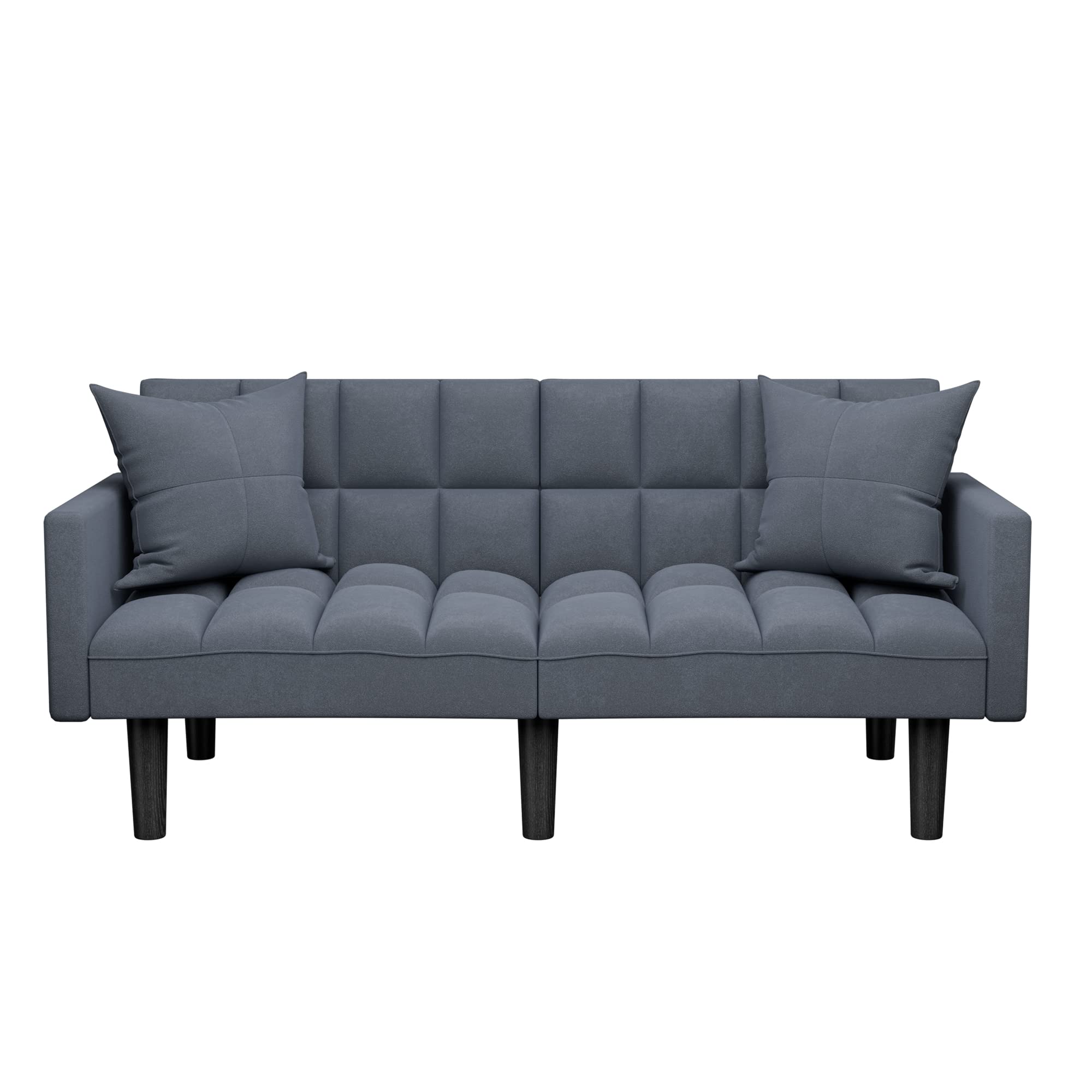 JUMMICO Modern Tuft Futon Sofa Bed Couch Convertible Loveseat Sleeper Reclining Futon Twin Size with Arms and 2 Pillows for Living Room (Blue)