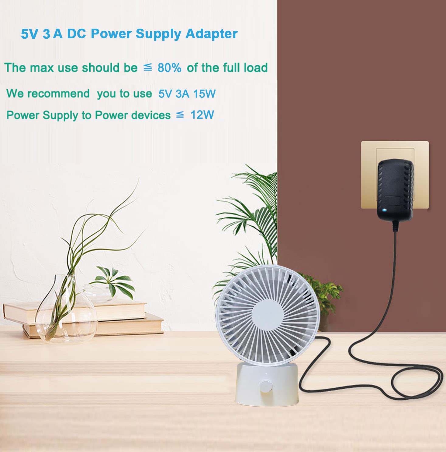 MTYTOT 5 Volt 3 Amp Power Adapter 100V-240V AC to DC Converter 5V 3A 2A 1A Power Supply adapter 15W MAX Adapter DC 5V Power cord 5.5mm*2.5mm/2.1mm dc plug for 5V LED Lights Security Camera HDMI TV Box