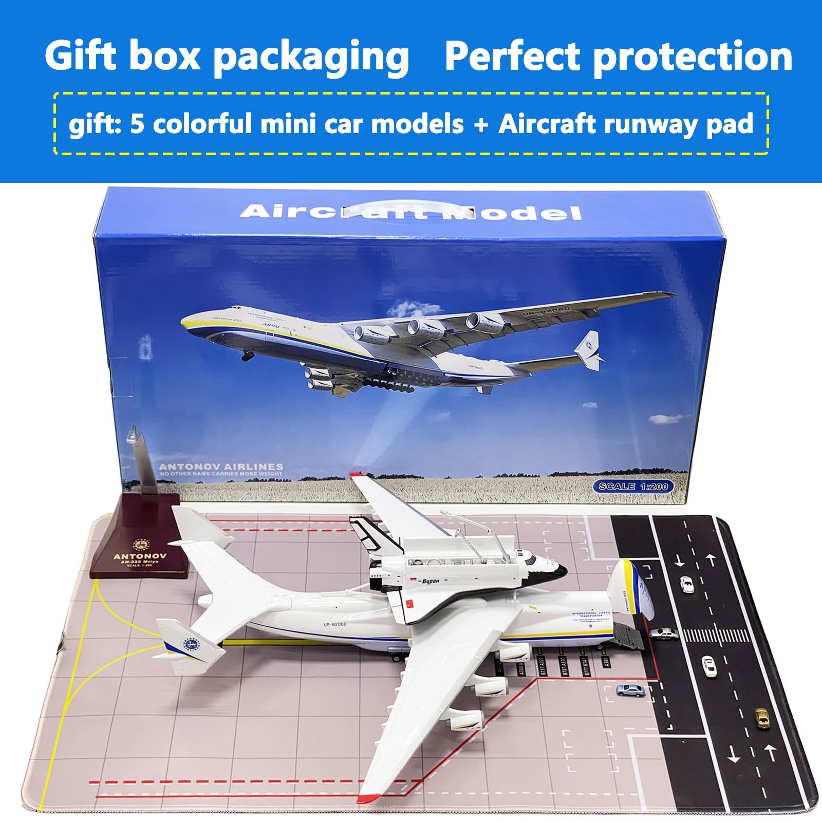 Mahfisj 1:200 Scale AN225 Model Airplane,Openable Cabin, 17-inch Length, Resin Aircraft Model Toy for Gifts and Collections (an225-2)