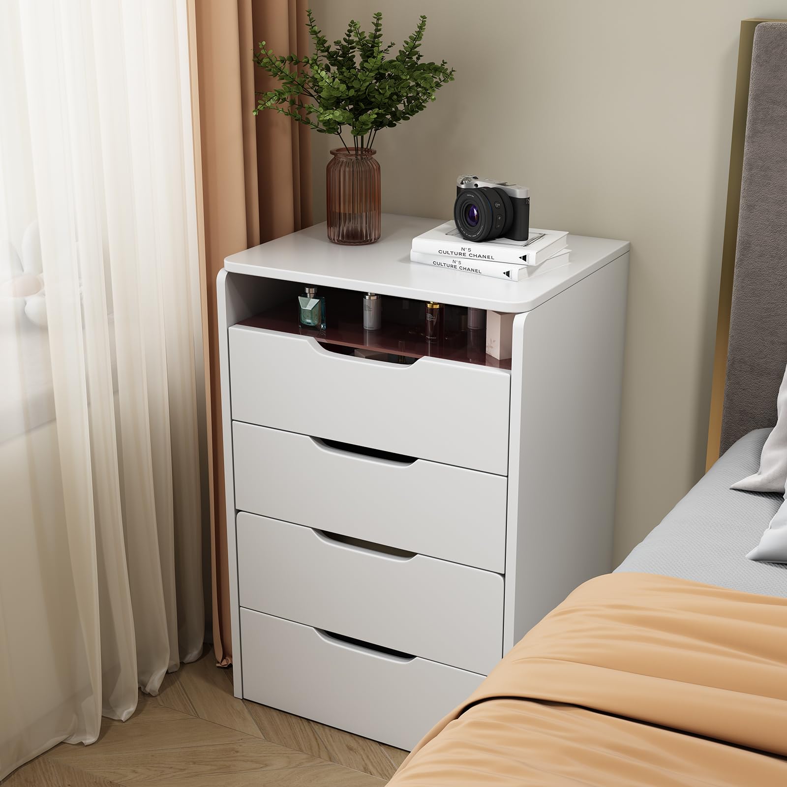 KissAir 3-in-1 Makeup Vanity Desk, Small Vanity Desk with Flip Top Mirror and Cushioned Stool, Dressing Table with 3 Drawers, Compact Vanity Set for Small Space (White)