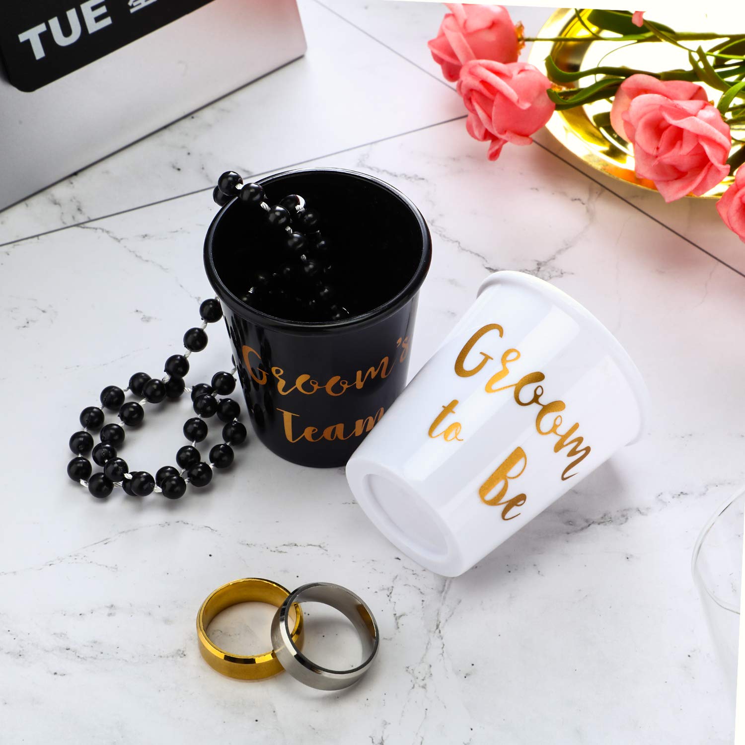 Maitys 12 Pieces Team Plastic Beaded Bridal Shot Glass Necklace with Gold Foil for Bachelor/Bachelorette Party Necklace(Stylish)