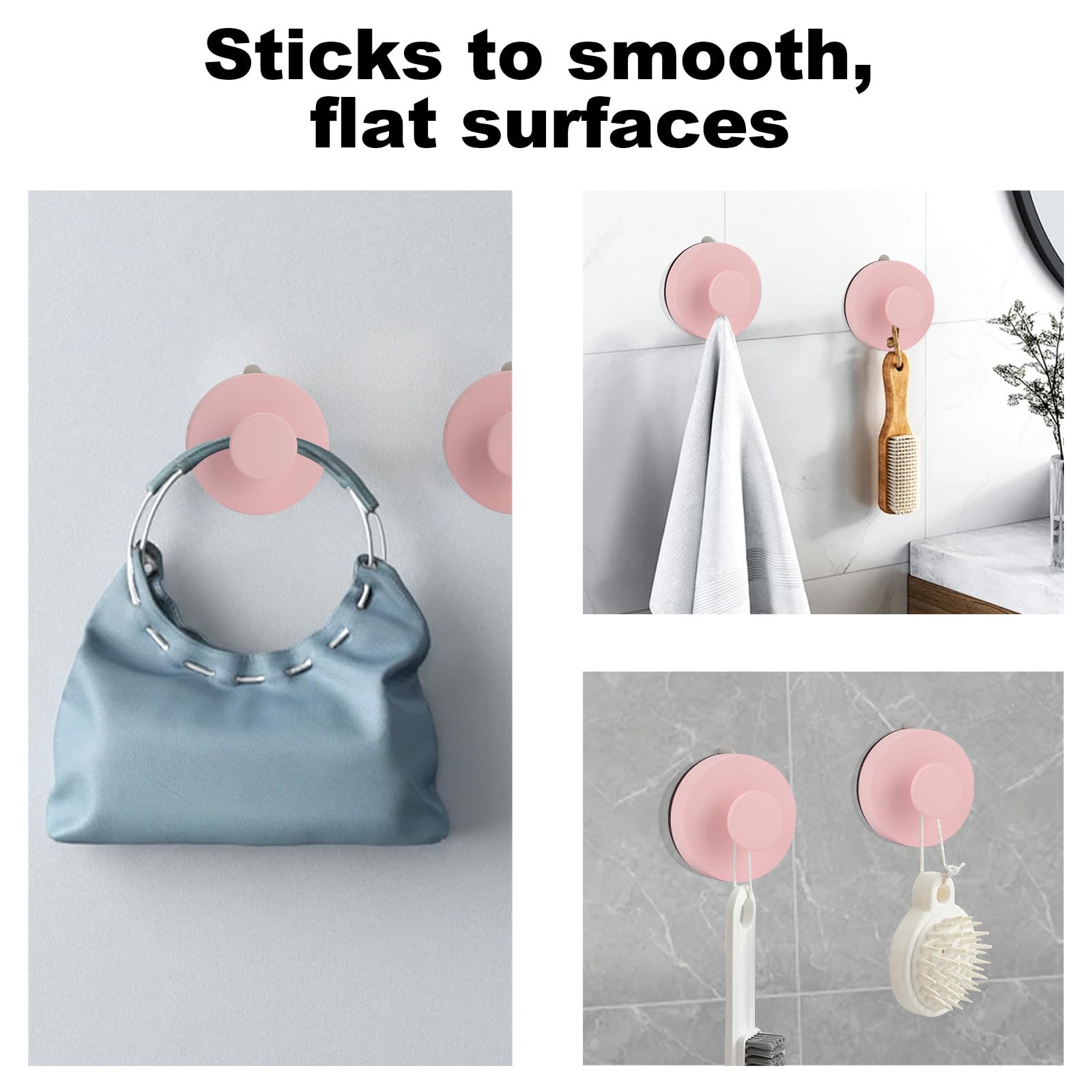 IURRDOP Suction Cup Hooks for Shower,2 Pcs Removable Shower Hooks for Loofah,Waterproof Shower Suction Hooks for Inside Shower,Pink Suction Towel Hooks for Shower Wall,Bathroom,Kitchen,Glass Door