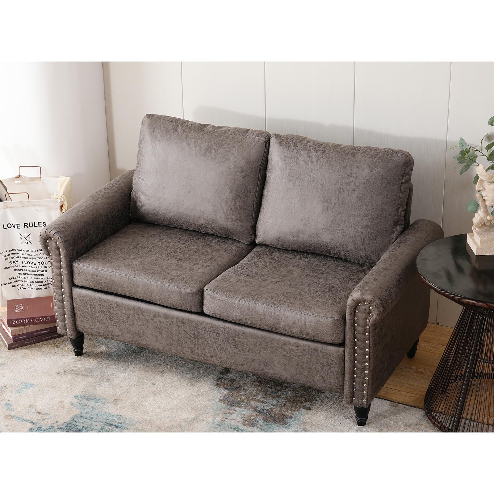 J.C.UP 57’’ Loveseat Sofa Couch,Love Seat for Small Spaces, Upholstered 2 Seat Sofa Couches, Small Sofas with Solid Wood Legs Suitable for Living Room, Bedroom, Apartment