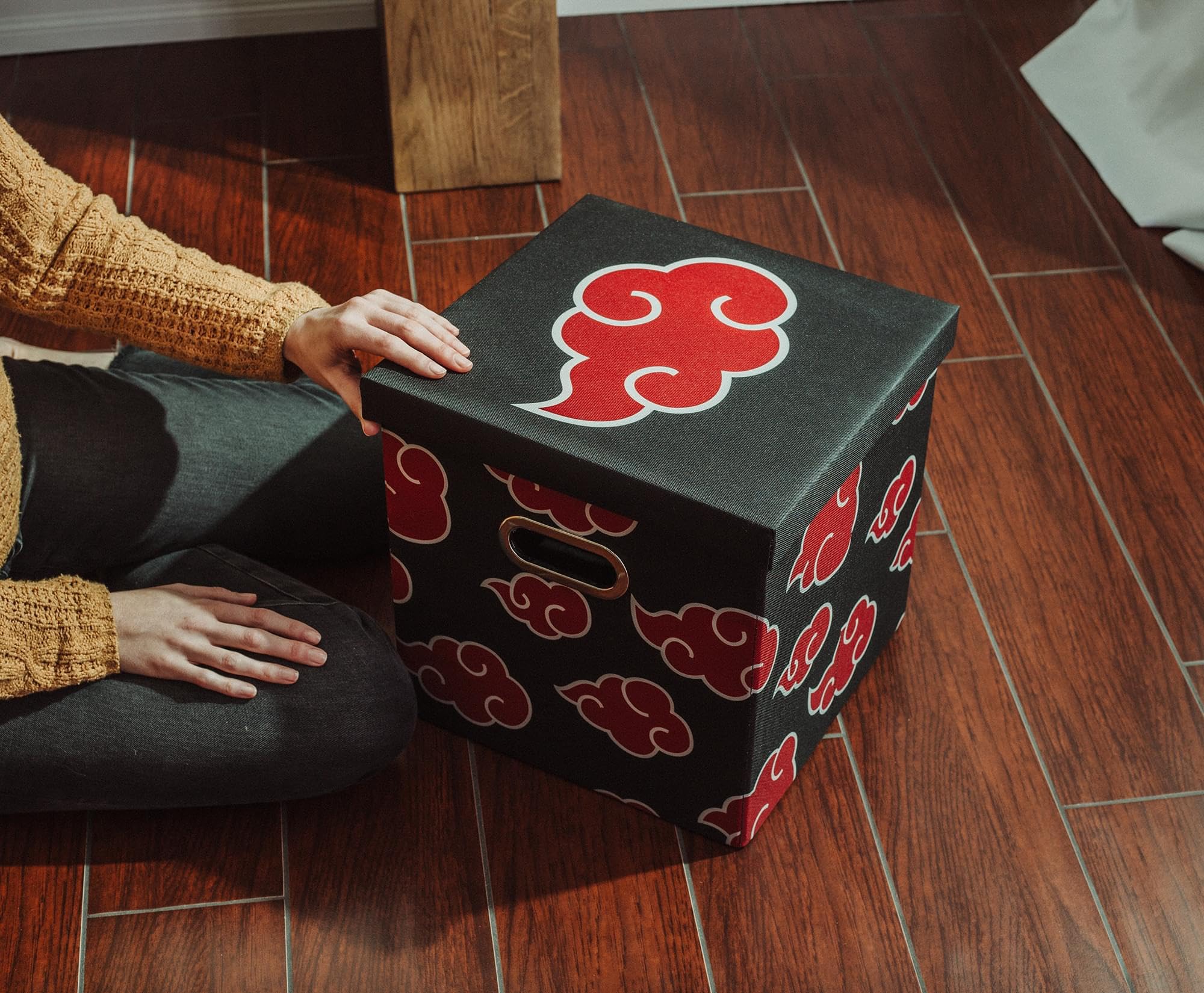Naruto Shippuden Akatsuki 13-Inch Fabric Storage Bin With Handles and Lid | Cube Organizer For Cabinet, Closet