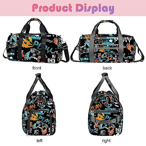 Kids Overnight Duffle Bag Boys Sport Gym Bag with Shoe Compartment & Wet Pocket, Carry On Weekender Travel Bag for Kid Boys