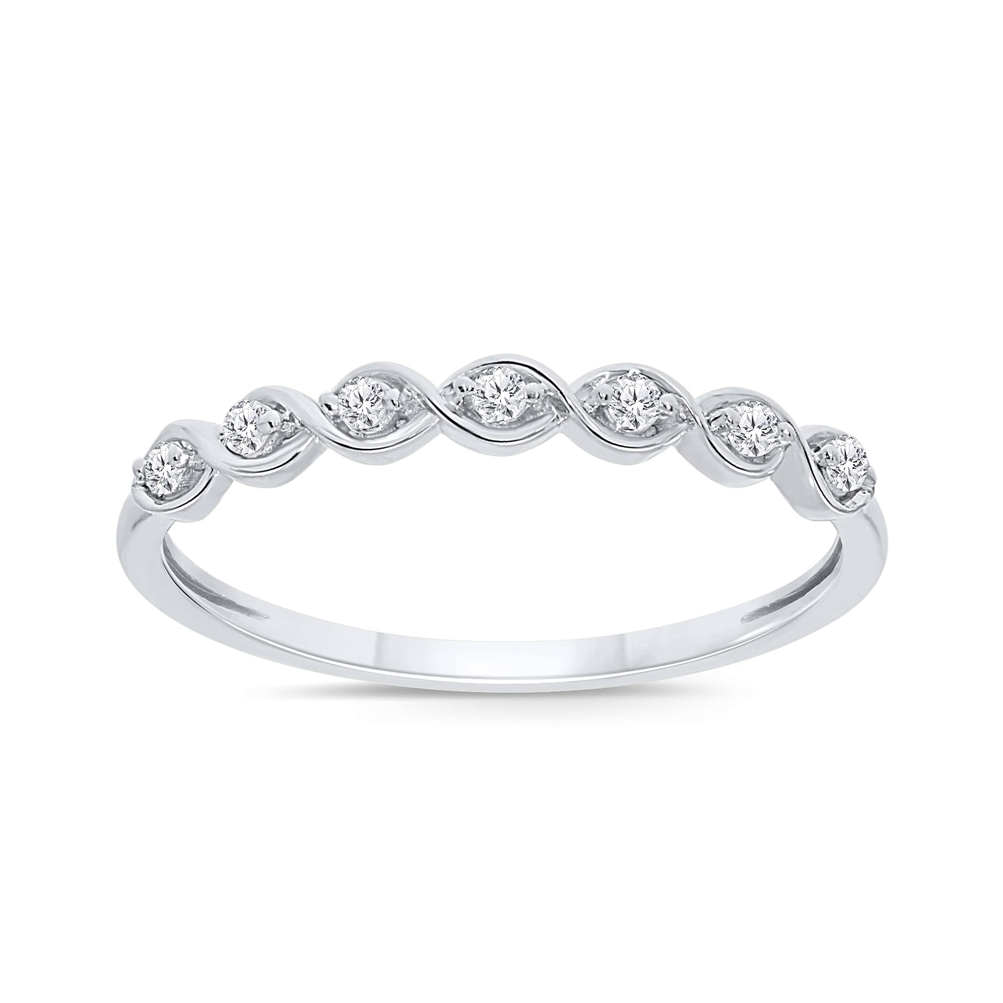 Elmas 1/10ct Round White Diamond 10K White Gold Twisted Band Ring for Women