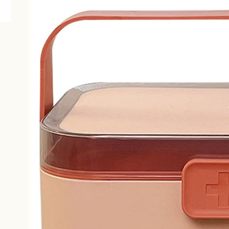 Household Medicine Chest Two Layers PP Storage Box with Sticker Large Capacity for Home Dormitory Organization (S Pink 21.2x15.3x15cm/8.35x6.02x5.91in)