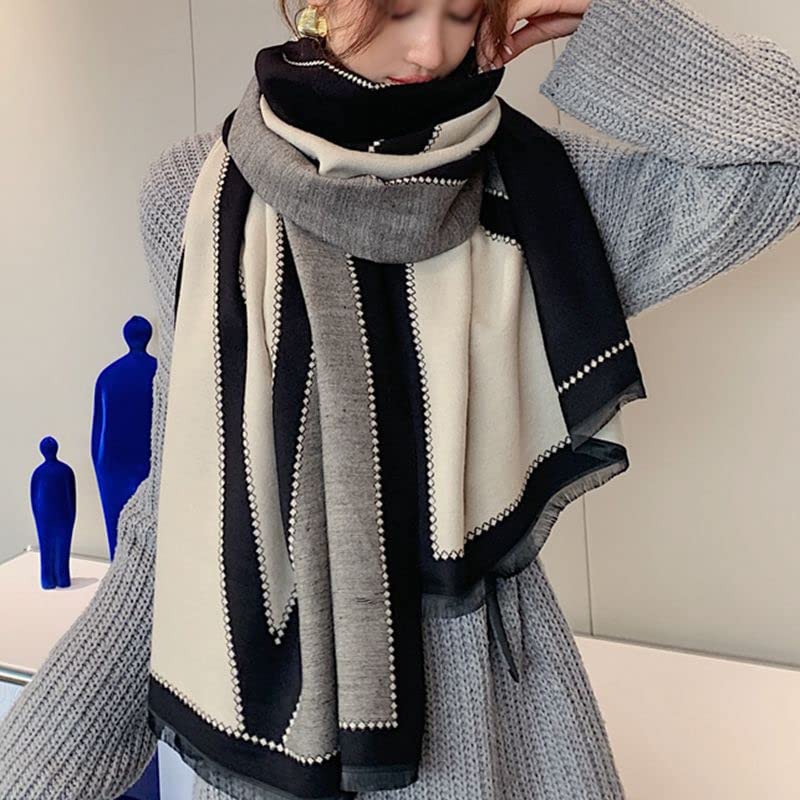 GPPZM Square Scarves Women Geometric Stripe Blanket Scarf Lady Winter Thick Shawl Scarf (Color : A, Size : One Size)