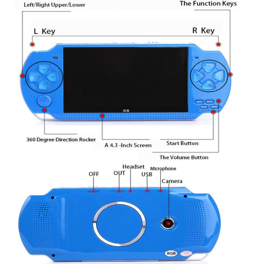 Diketigeey 4.3 inch 8GB Handheld Game Console Built in 1500 Games for Multiple simulators x6 Retro Video Game Console mp3/mp4/Ebook TV Out Portable Game Player Device (Blue)