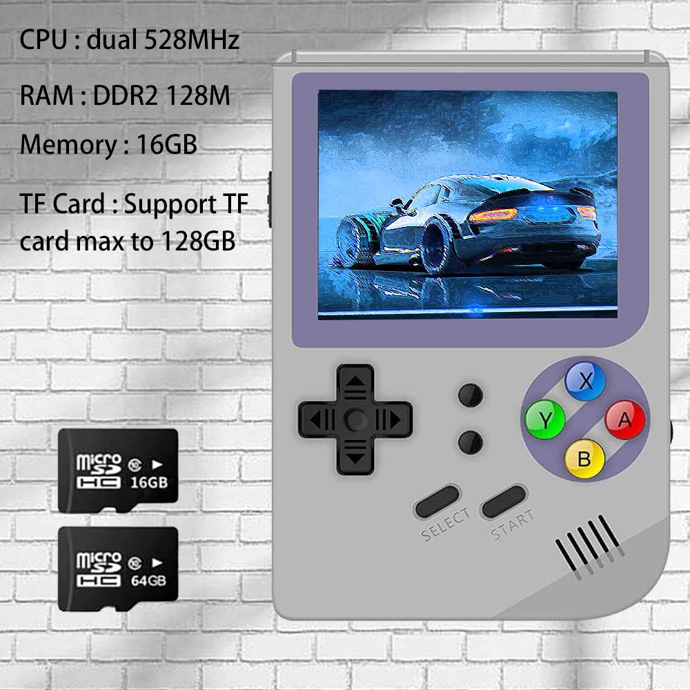 Diketigeey RG300 Handheld Game Console 2.8 Inch IPS Screen Open Source with 16 64G TF 5000+ Games 64Bit PS1 PCE 6 hours battery life Open Linux System Game Player (Gray)