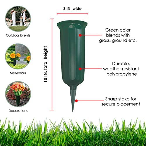 Essentially Yours Memorial Floral Vases with Foam Included - (Green, 6 Pack) | Outdoor In Ground Vases with Stakes, for Fresh and Artificial Flowers