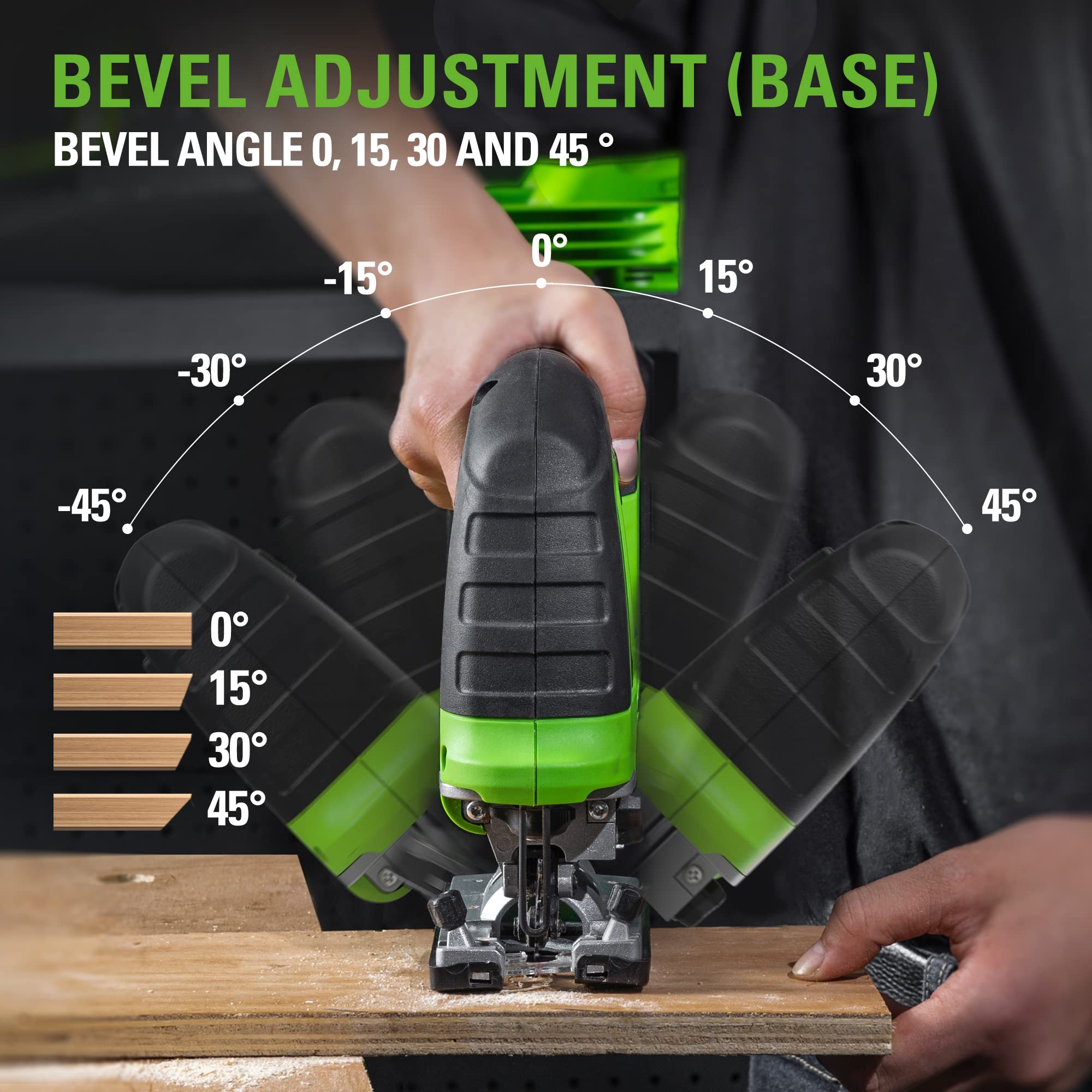 Greenworks 24V Brushless Jig Saw,1*2AH Battery+2A adaptor, 6PCS Blades (4 x Saw blade for woodworking. 2 x Saw blade for metal)