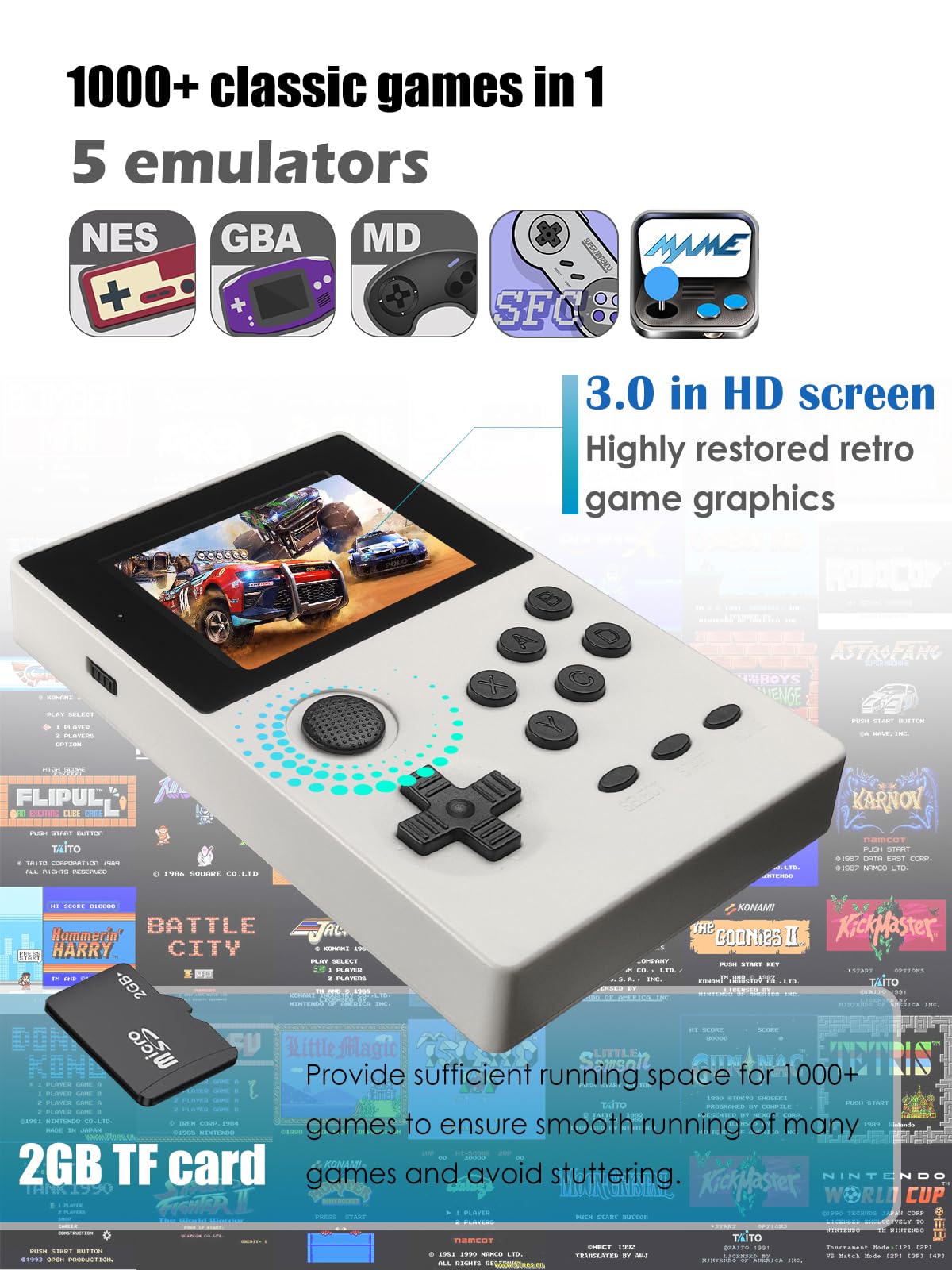 Fordim Handheld Game Console, Retro Mini Game Player with 1000+ Classic Games, 3.0 Inch Screen 1020mAh Rechargeable Battery,Support TV Connection,Ideal Gift for Kids and Adult