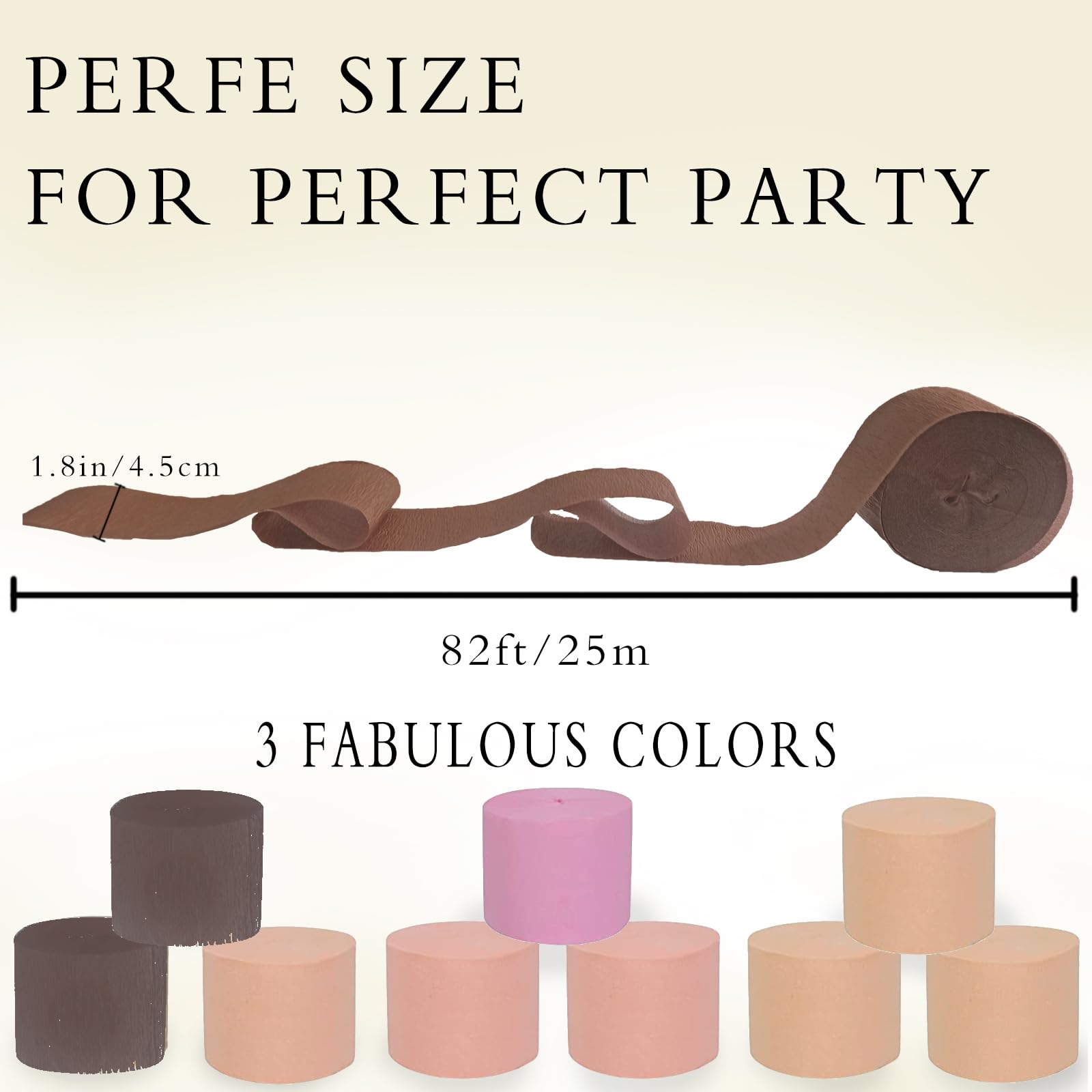 Crepe Paper Streamers 9 Rolls 738ft,Brown Crepe Paper Streamers,Rose Gold Party Streamers for Birthday ,Baby Shower Graduation Wedding Other Celebration,(1.8 Inch x 82 Ft/Roll)