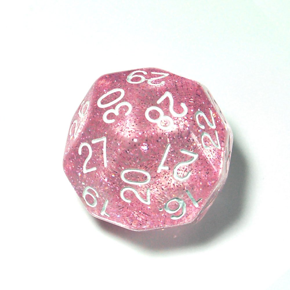 Triantakohedron 33mm D30 30-Sided Glittered Color Jumbo RPG Gaming Dice, Limited Edition Series (Glitter Pink)