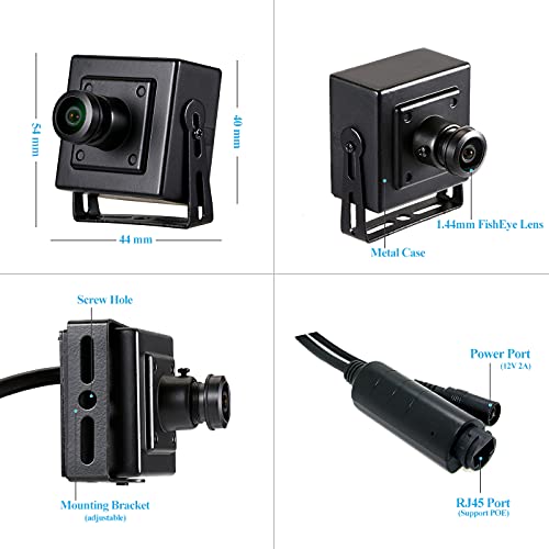 REVODATA 5MP POE Mini IP Fisheye Camera,Fisheye 1.44mm Lens (175° FOV) Wide Angle Small Indoor Security Camera, P2P CCTV Video Camera poe IP H.265 Motion Detection/APP (I706-4-P-HS)