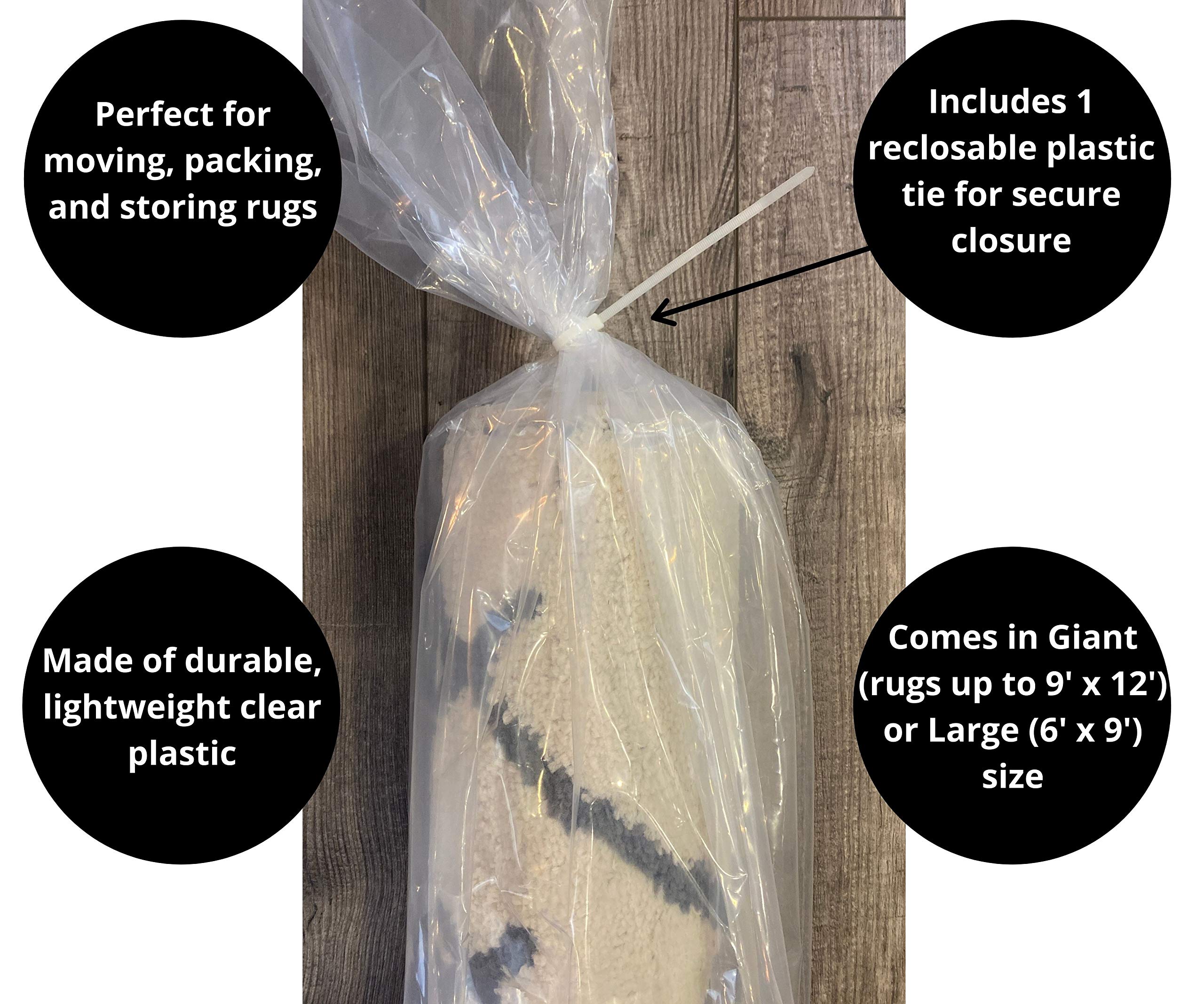 Rug Storage Bag and Zip Tie - WITH Vent Holes - Heavy Duty - Giant Size Fits Rugs up to 9'x12' - Protects Rolled Rugs for Moving or Storage