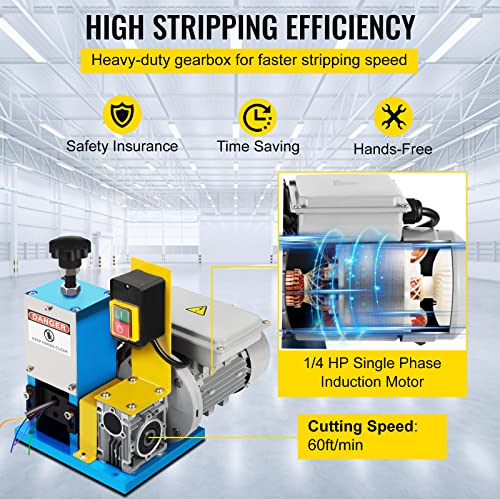 Happybuy Automatic Electric Wire Stripping Machine 0.05"-0.98",Portable Blue Wire Stripper, Wire Stripping Machine Tool for Scrap Copper Recycling (Blue)