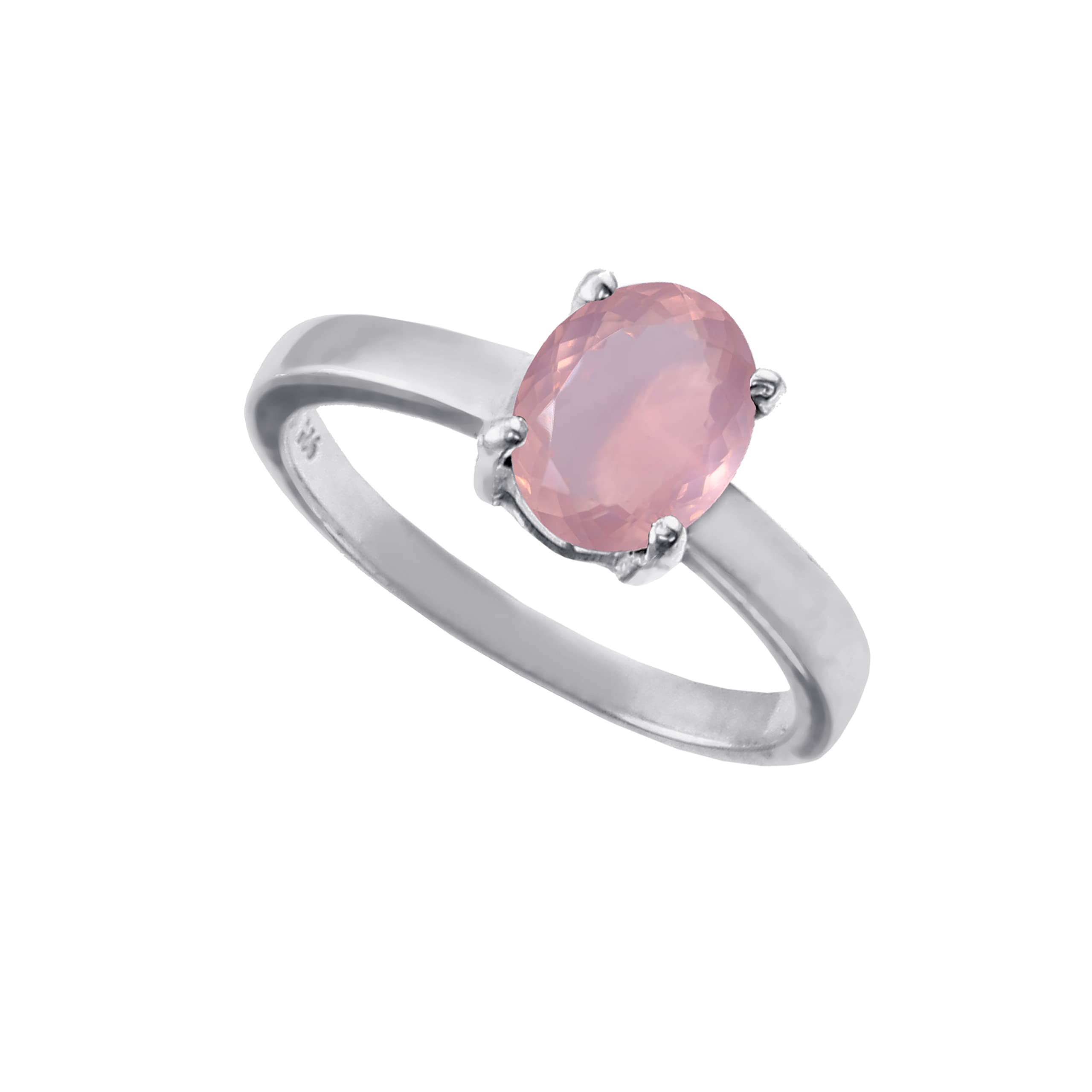 Foreverblings 925 sterling silver natural rose quartz solitaire ring gift for her promise ring January birthstone ring engagement ring (9)