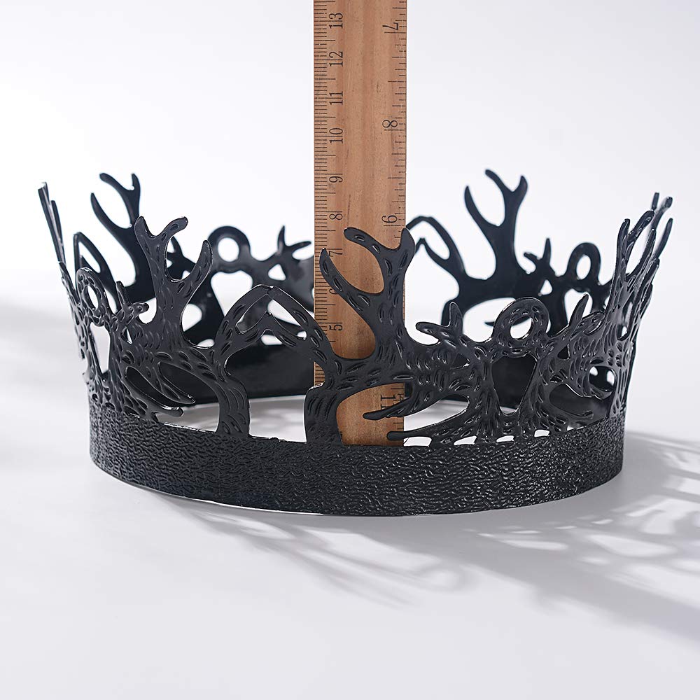 S SNUOY Black King Crowns for Men Antique Branch Crown Baroque Full Round Metal Crowns for Birthday Costume Prom Accessories Diameter 16cm Small Size Circumference 50cm