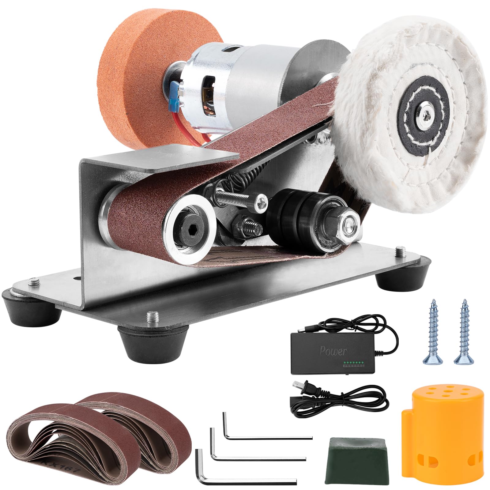Junchamp Mini Belt Sander - 15 Degree Knife Sharpener Electric Bench Grinder Sanding Machine, 7 Adjustable Speed Buffer Polisher for Metal Working, Knife Making and DIY Woodworking