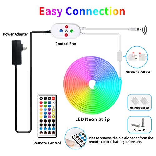 segrass 16.4ft LED neon Lights with Remote APP Control IP65 Waterproof Flexible Neon LED Strip Lights 24V RGB LED neon Rope Lights for Bedroom Room Outdoors Decor