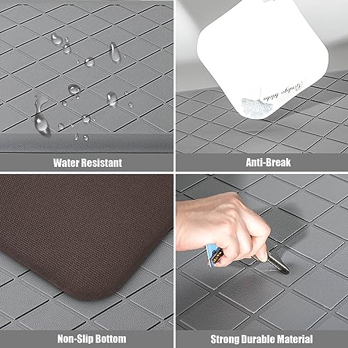 WEZVIX Cushioned Kitchen Mat 2 PCS, Anti Fatigue Kitchen Rugs, Heavy Duty Kitchen Rugs and Mats Non-Skid, Ergonomic Comfort Foam Kitchen Floor Mat for Home, Office, Sink, Laundry - Grey