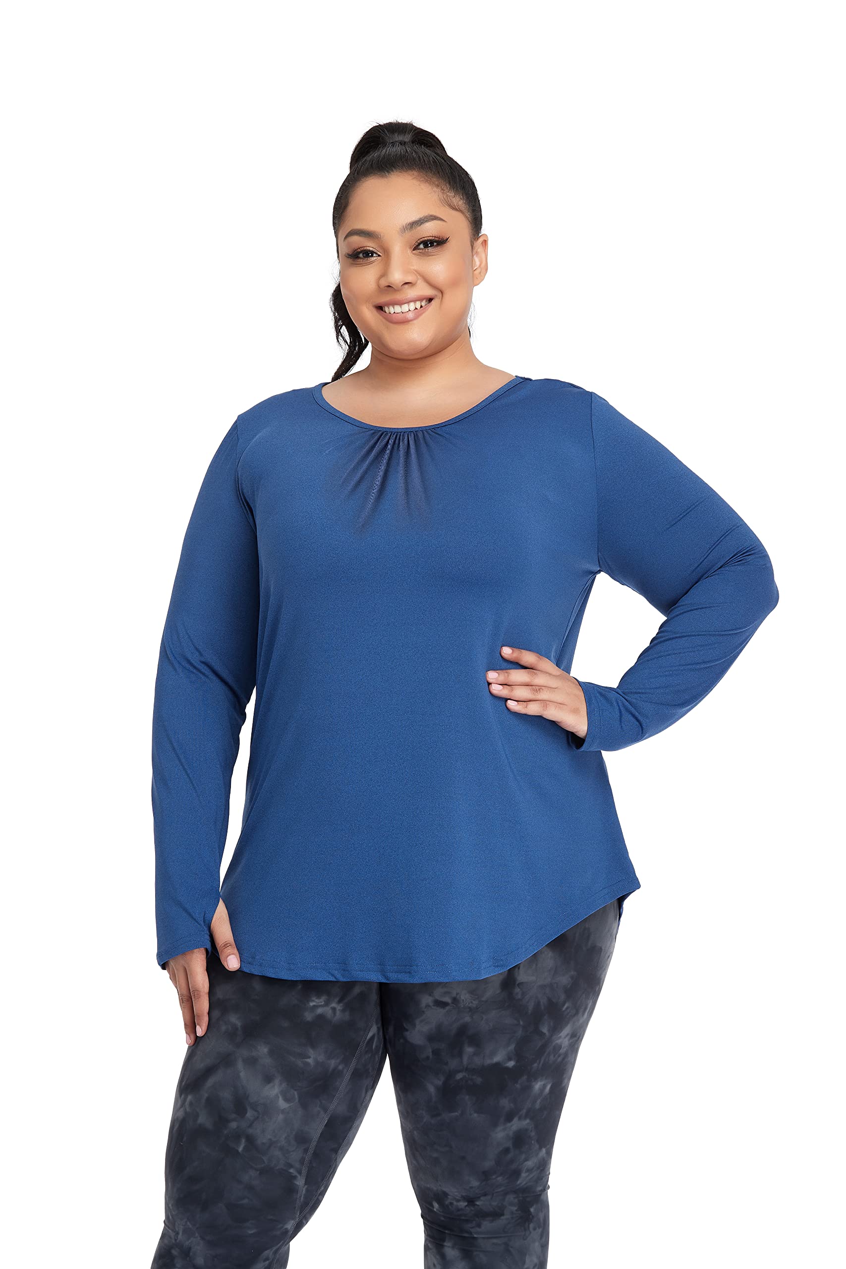 FOREYOND Women's Plus Size Tops Long Sleeve Sport Tee Loose Fit Athletic Yoga Clothing Running Workout Shirts 3XL