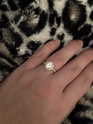 Engagement Ring 1.5 CT Center Round Simulated Diamond Engagement Rings for Women 10k White Gold Size 10