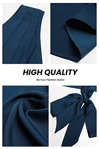 PRETTYGARDEN Women's 2023 Summer Ruched Bodycon Dress Sleeveless One Shoulder Wrap Satin Belted Cocktail Midi Dress(Dark Blue,X-Large)