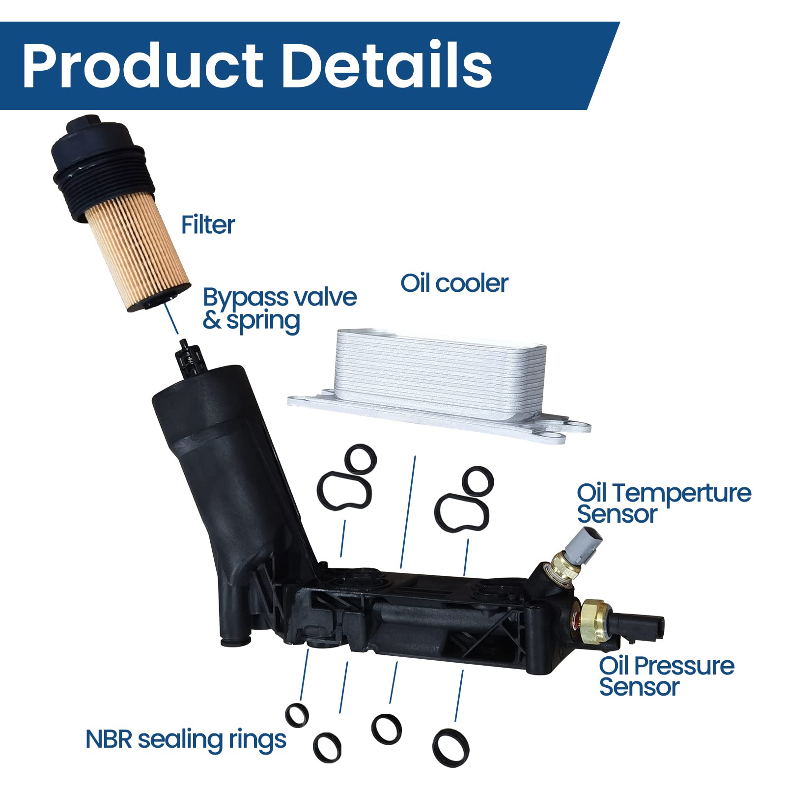 Engine Oil Cooler and Oil Filter Housing Adapter Assembly Replace 5184294AE, Compatible with 2011-2013 Dodge Charger Ram Chrysler 200/300 3.6L V6 Engine